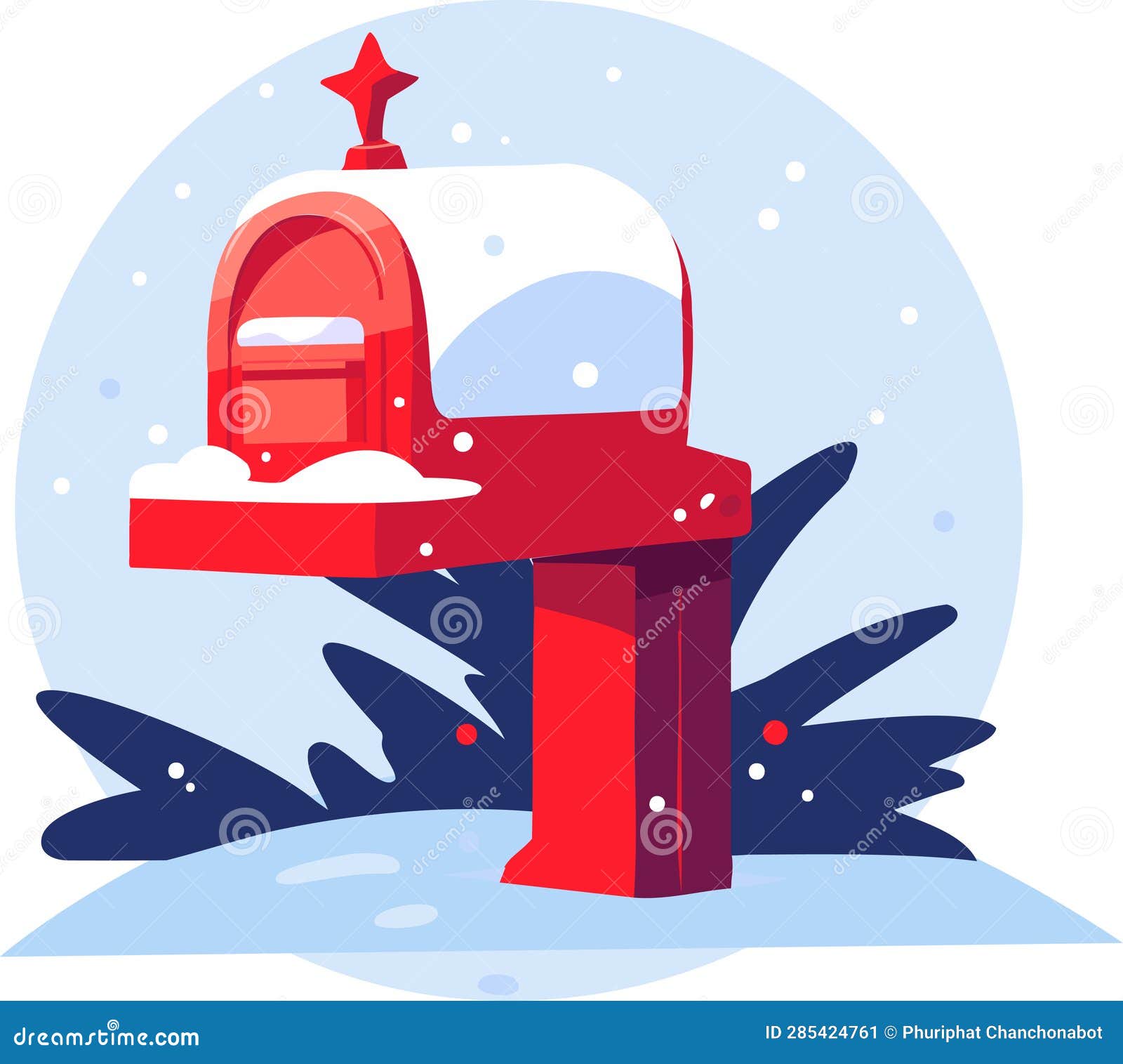 Hand Drawn Christmas Mailbox in Flat Style Stock Vector - Illustration ...