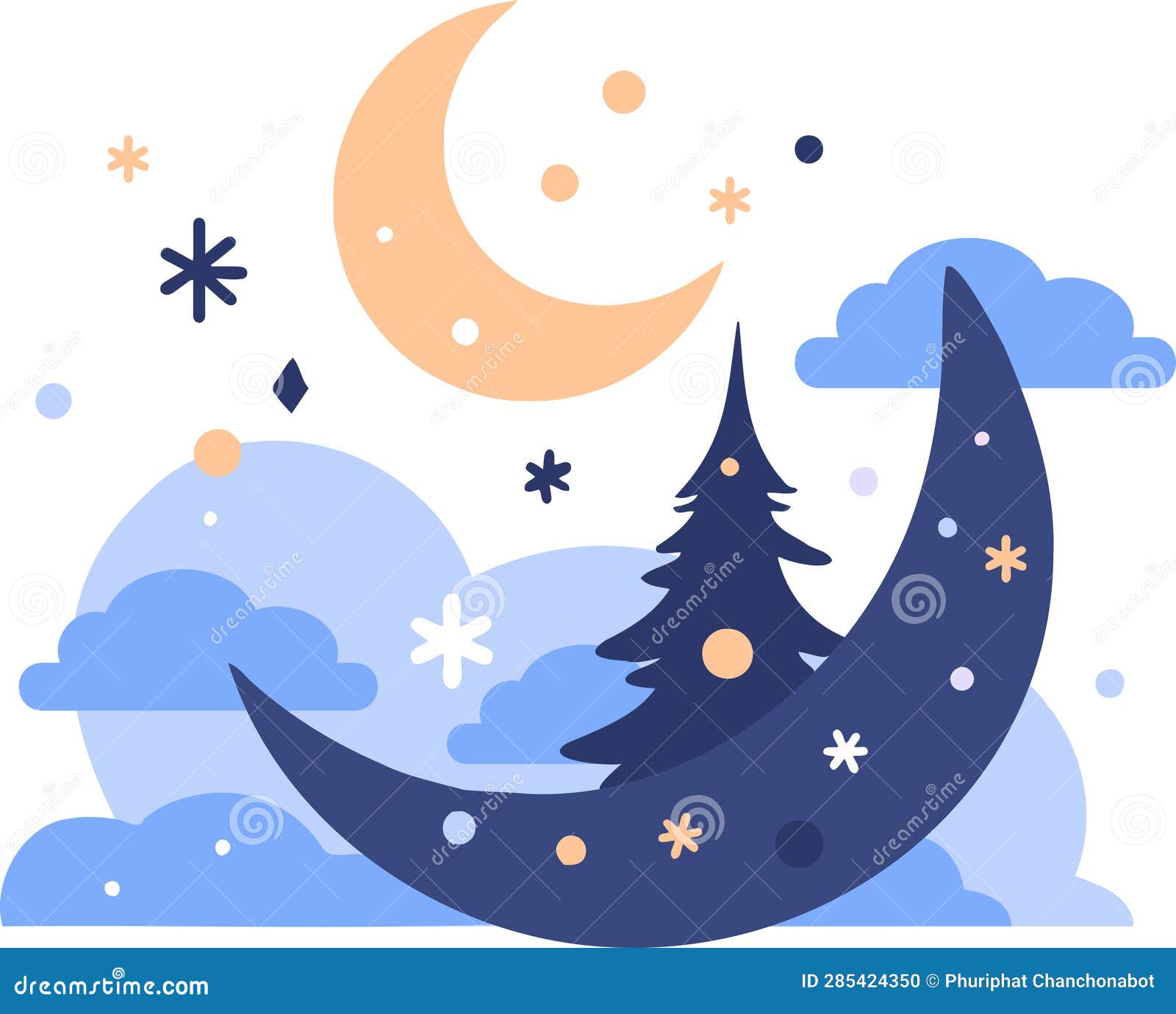 Hand Drawn Christmas Moon in Flat Style Stock Vector - Illustration of ...