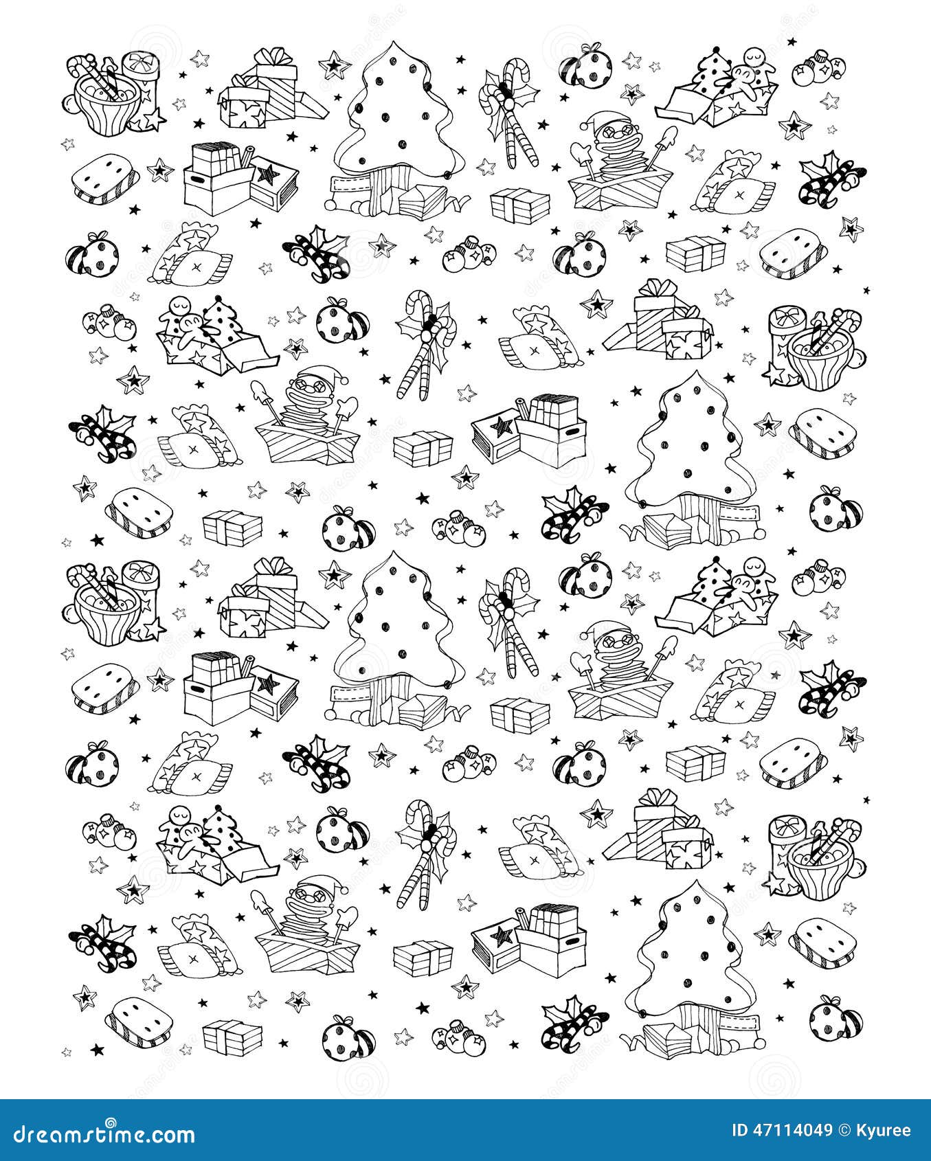 Hand Drawn Christmas Pattern Stock Illustration - Illustration of claus ...