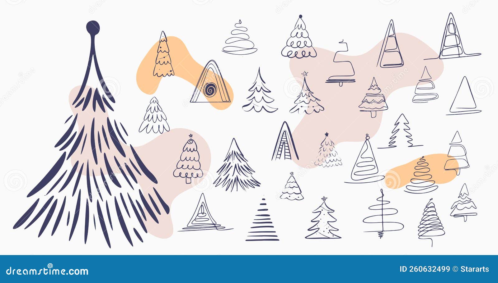 Hand Drawn Christmas Tree Elements Design in Set Vector Illustration ...