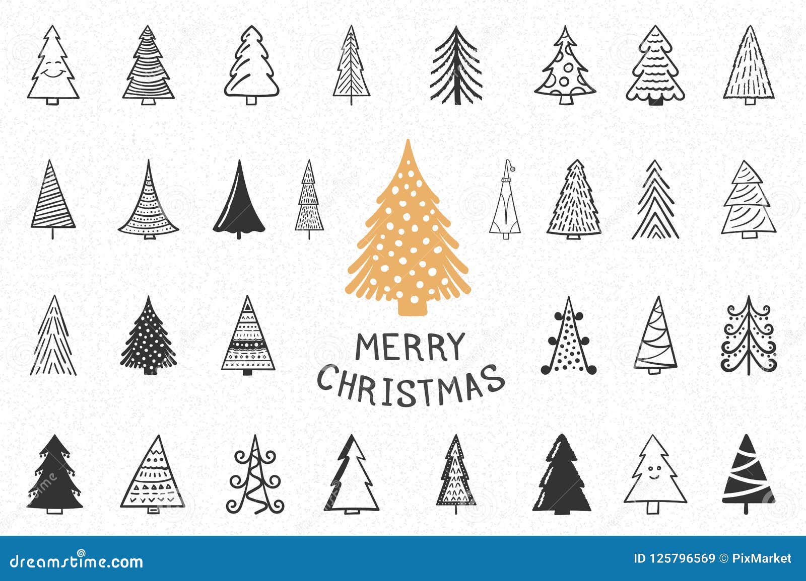Hand Drawn Christmas Trees stock vector. Illustration of icon - 125796569 Hand Drawn Christmas Trees stock vector. Illustration of icon - 125796569