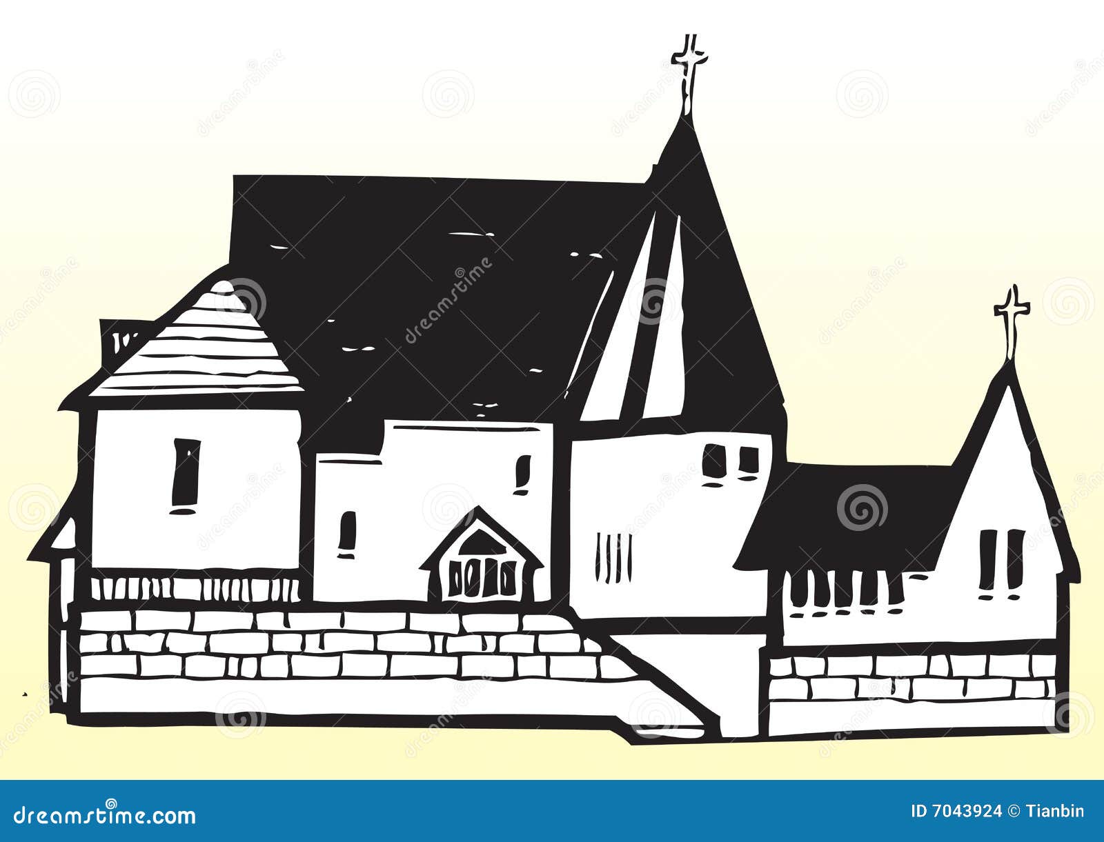 Hand Drawn Church Vector Art Stock Vector - Illustration of black ...