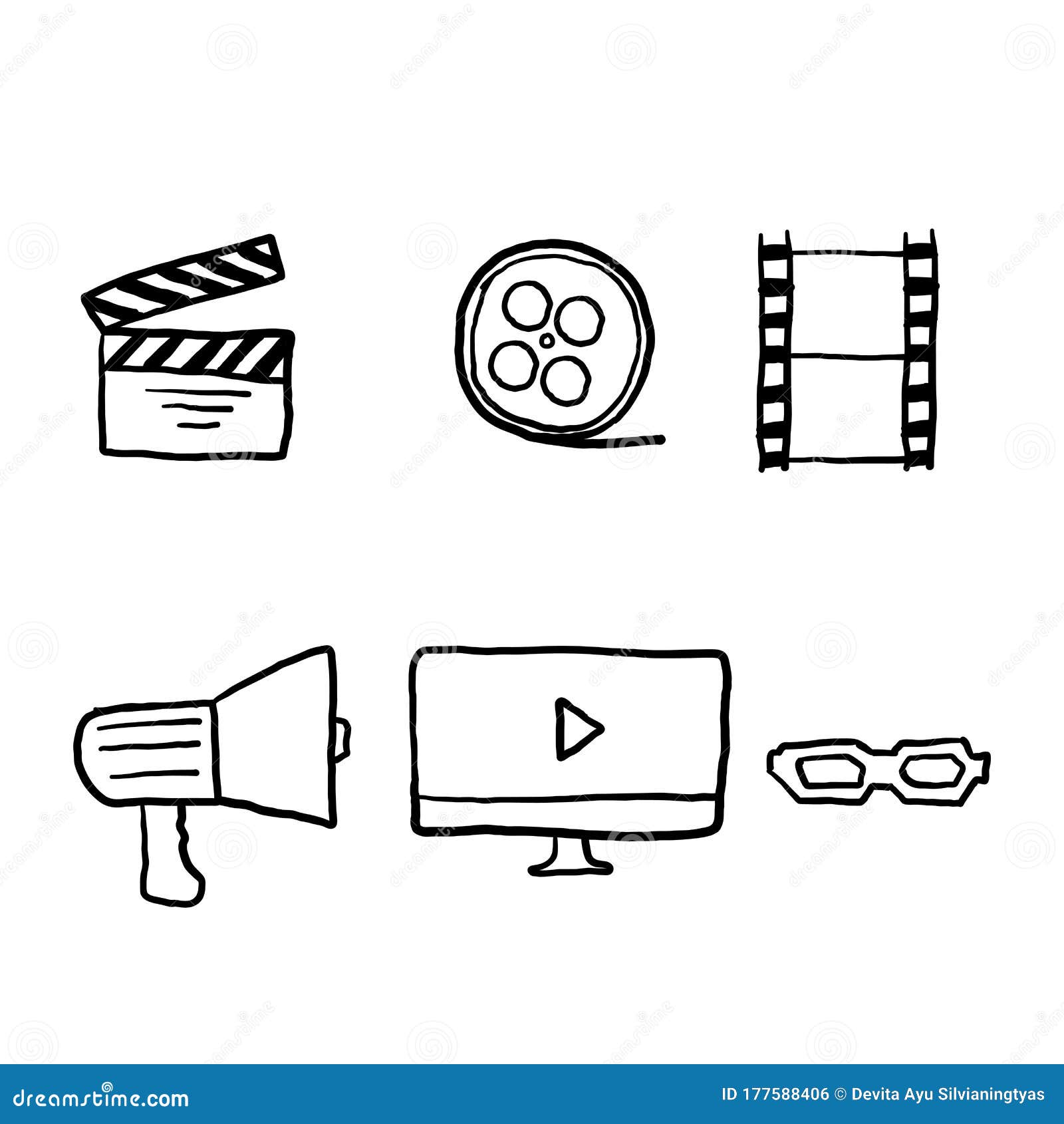 Hand Drawn Cinema Line Icons Set Vector Illustration. Contains Such ... Hand Drawn Cinema Line Icons Set Vector Illustration. Contains Such ...