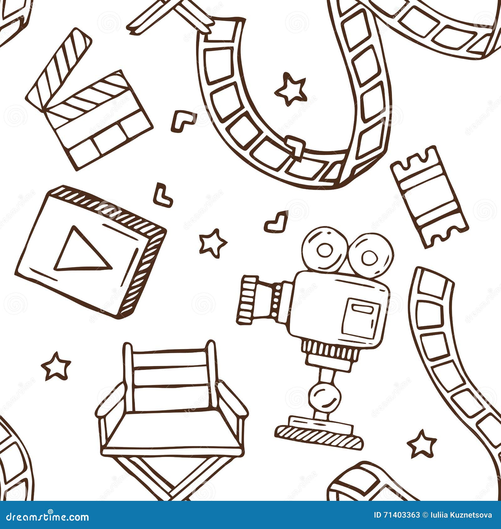 Hand Drawn Cinema Pattern, Excellent Illustration, EPS 10 Stock ...