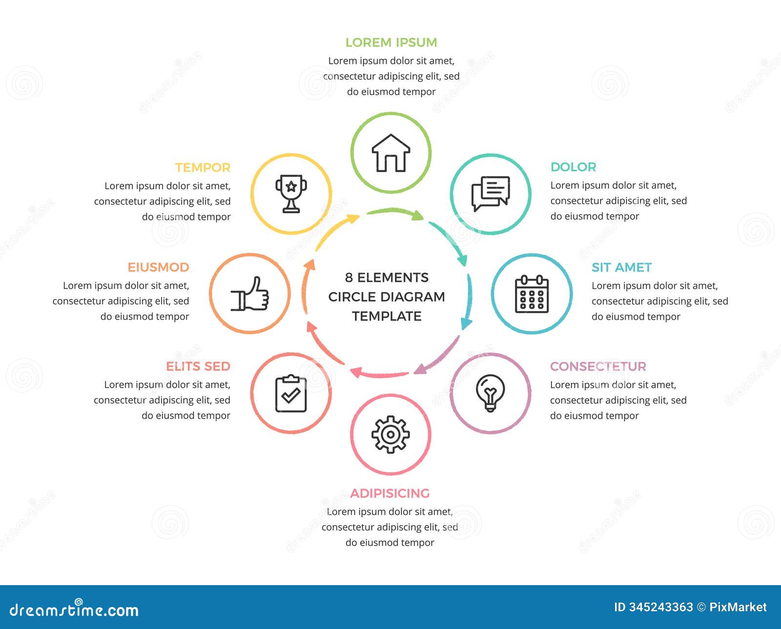 Hand Drawn Circle Chart - 8 Parts Stock Illustration - Illustration of ...