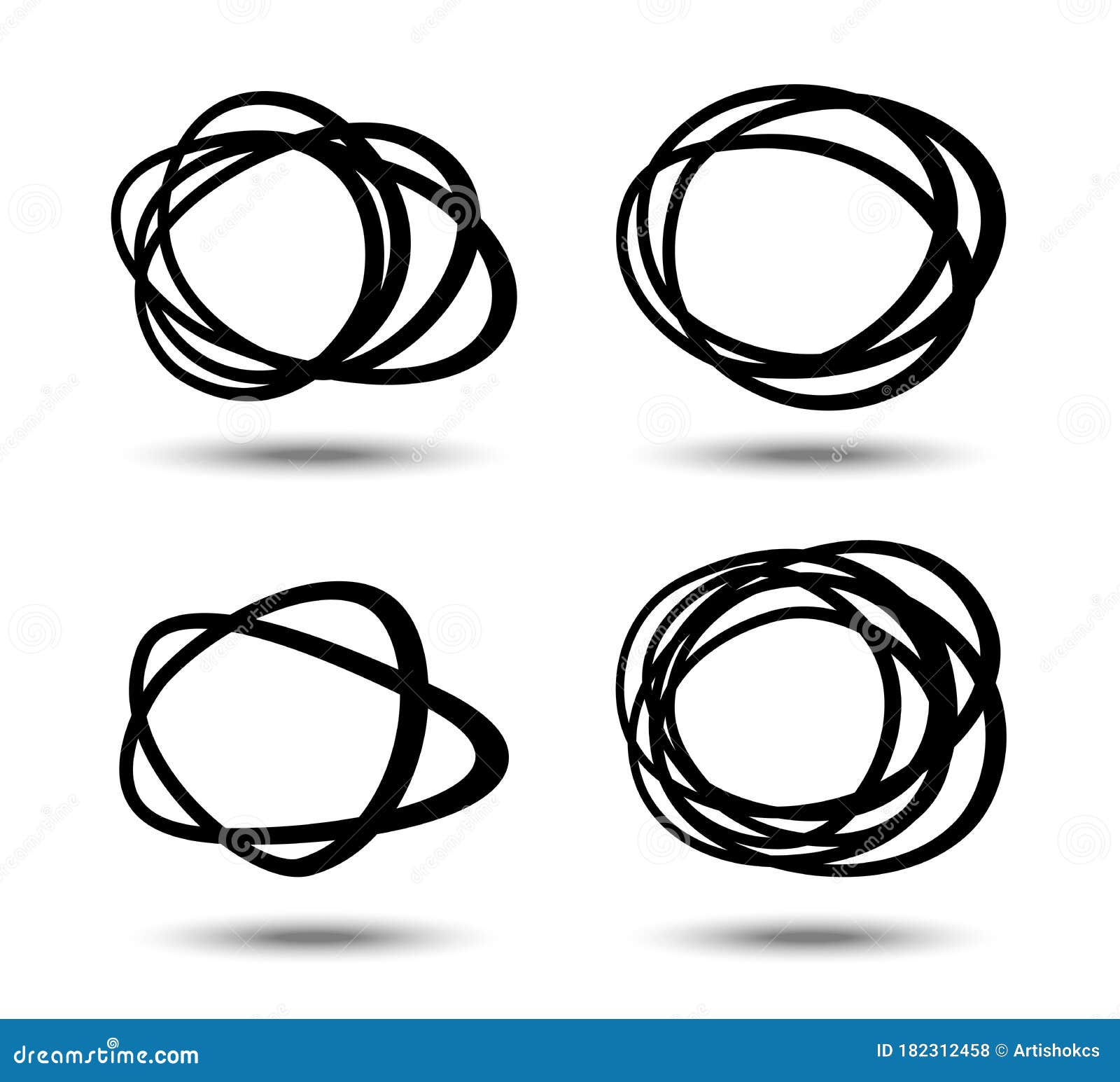 Hand Drawn Circle Emblems. Sketch Drawing Scribble Circle Lines Stock ...