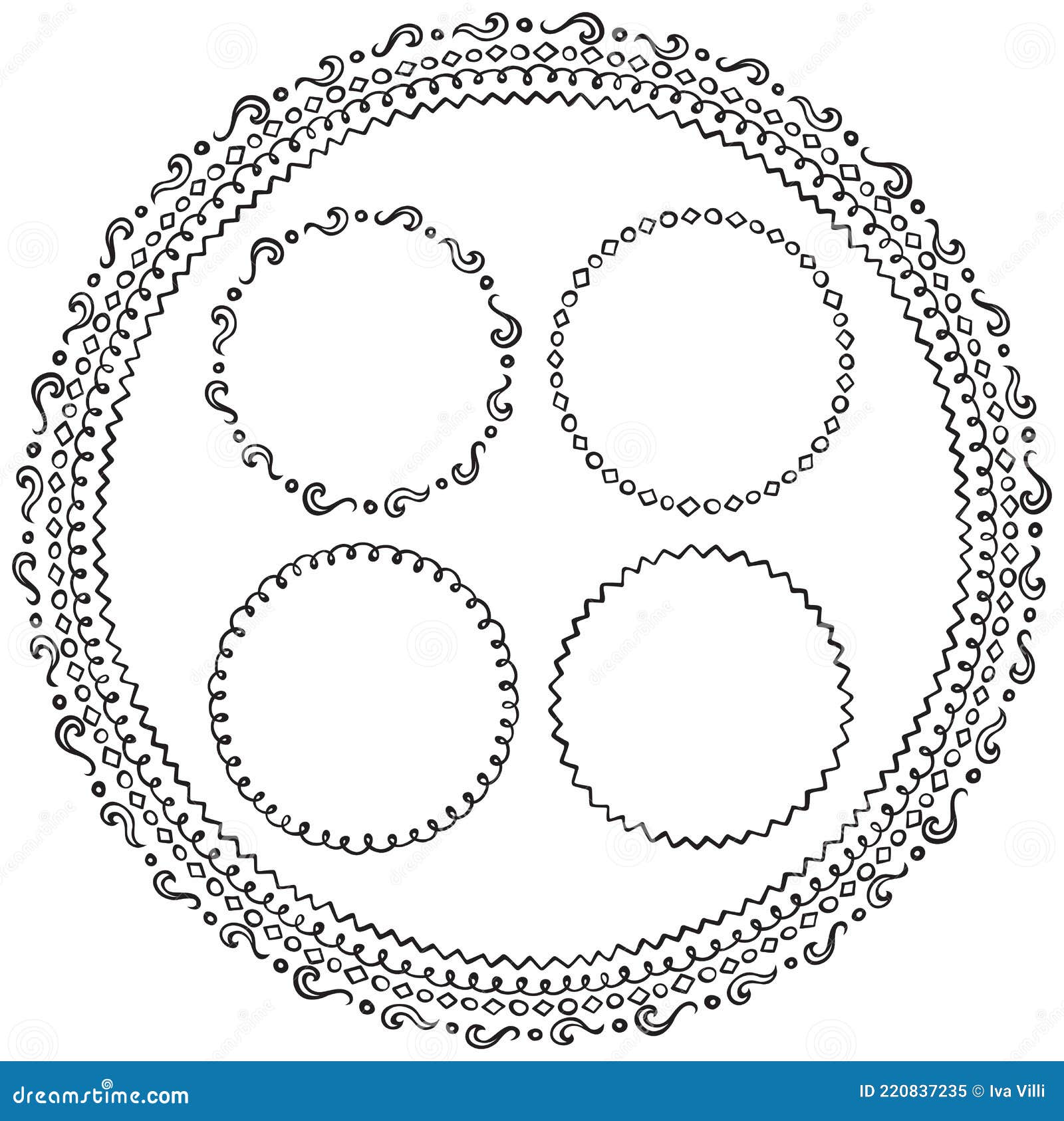 Hand-drawn circle frames stock vector. Illustration of frame - 220837235