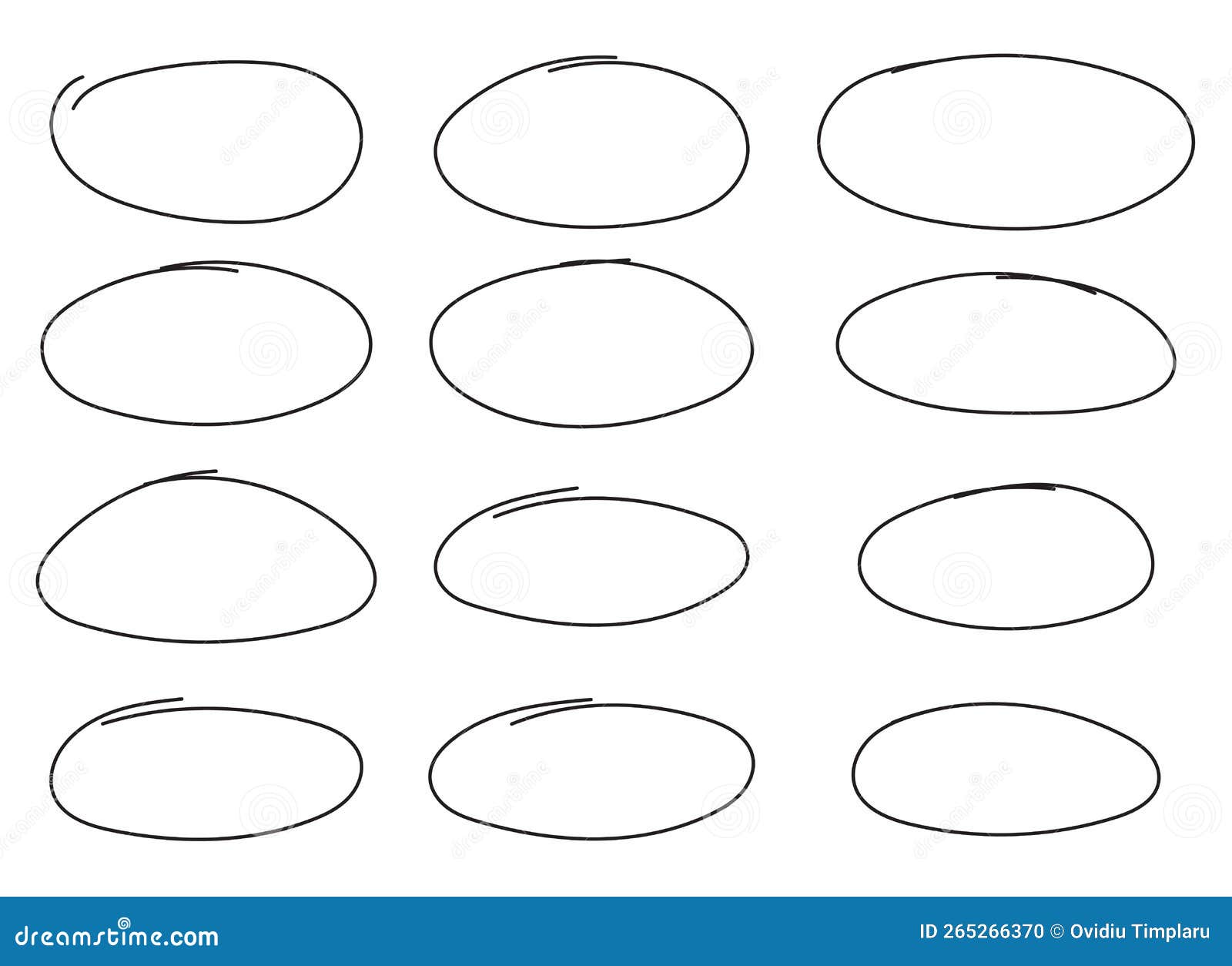 Hand Drawn Circle Highlighting Vector Set Isolated on White Stock ...