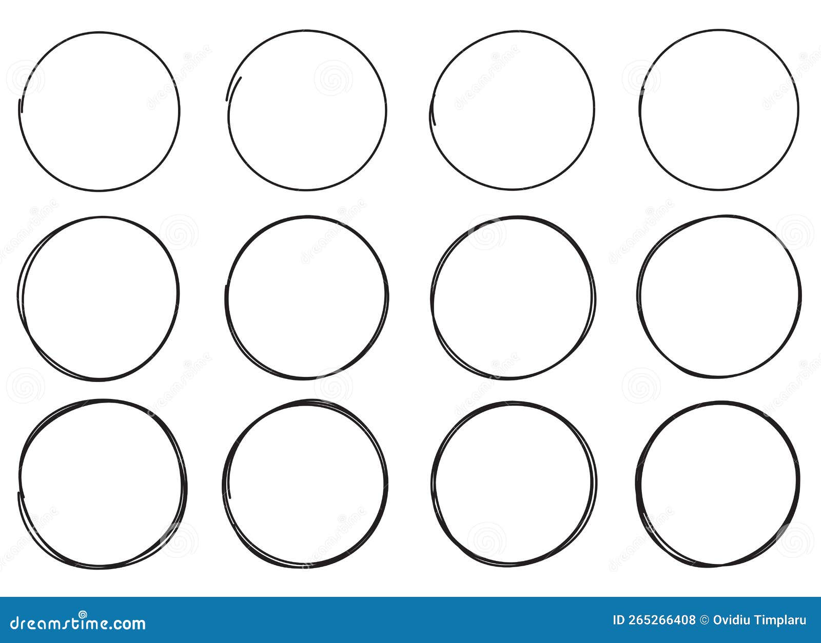 Hand Drawn Circle Highlighting Vector Set Isolated on White Stock ...