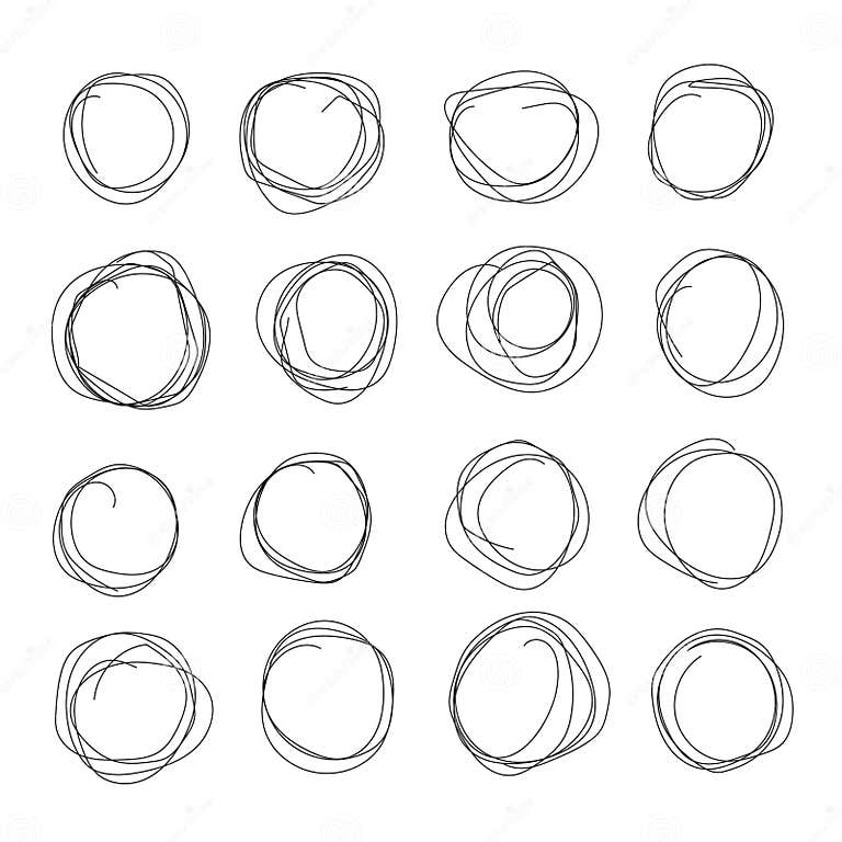 Hand Drawn Circle Line Sketch Set. Vector Circular Scribble Doodle ...
