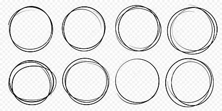 Hand Drawn Circle Line Sketch Set Vector Circular Scribble Doodle Round ...