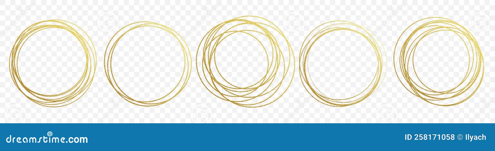Hand Drawn Golden Circle Line Sketch Set. Vector Circular Gold Scribble ...