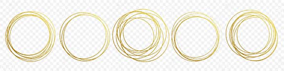 Hand Drawn Golden Circle Line Sketch Set. Vector Circular Gold Scribble ...