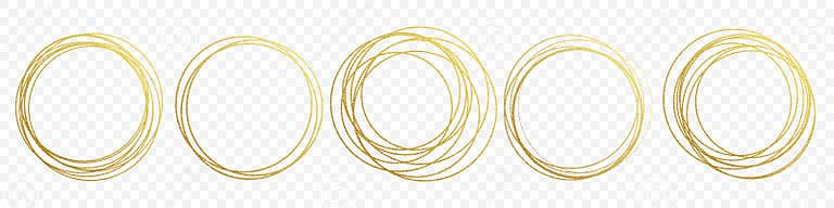 Hand Drawn Golden Circle Line Sketch Set. Vector Circular Gold Scribble ...