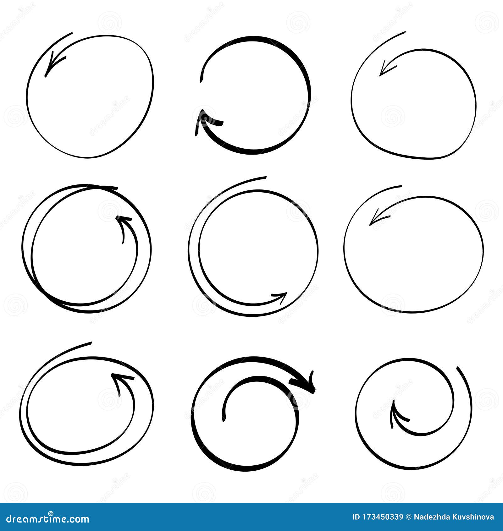 Hand Drawn Circle Line Sketch Set. Vector Circular Scribble Doodle ...