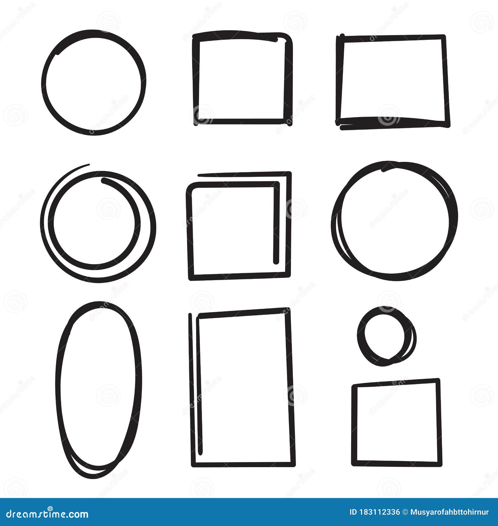 Hand Drawn Circle and Square Frame Collection Illustration with Doodle ...