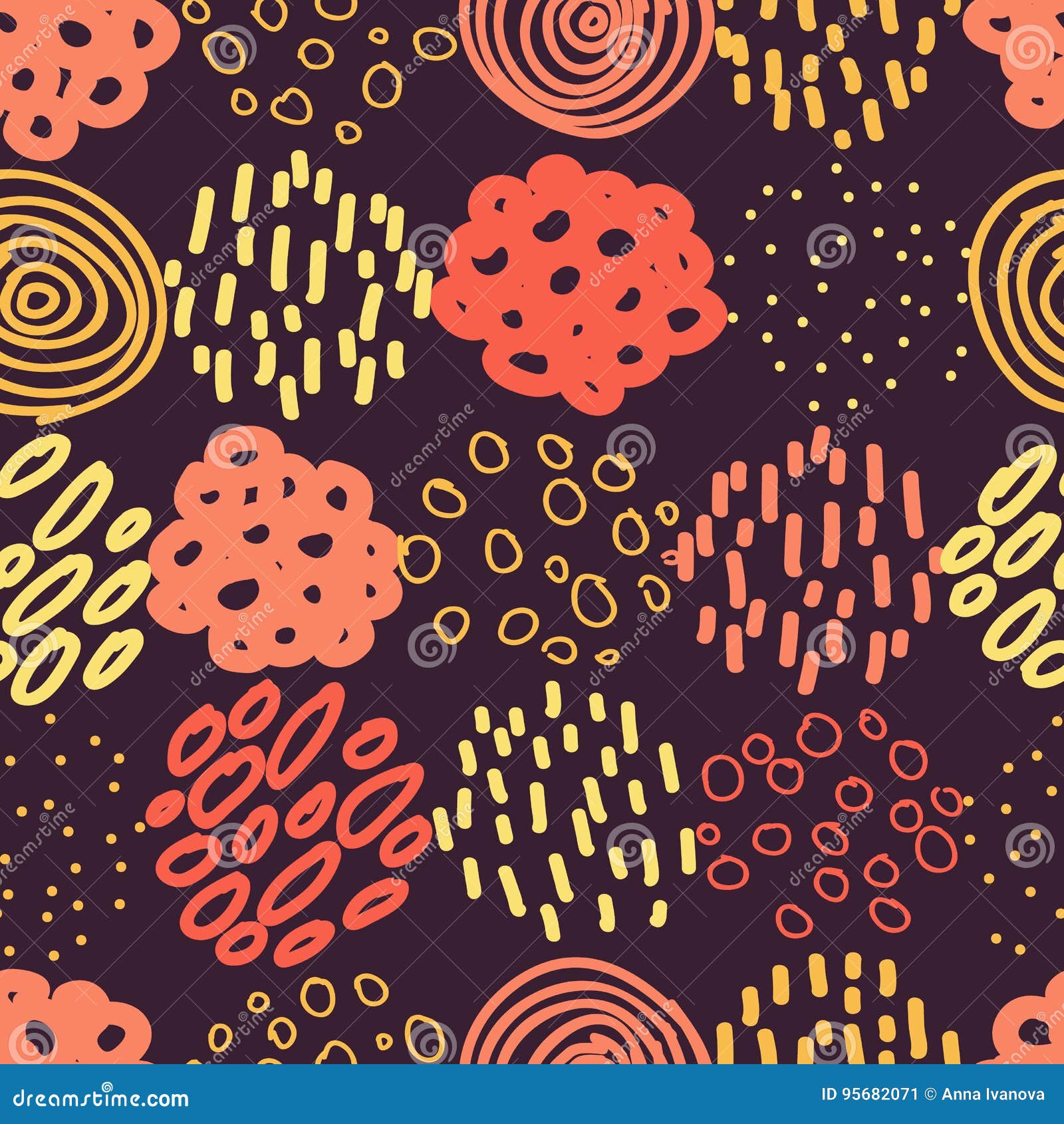 Hand Drawn Circles and Dots Vector Seamless Pattern Stock Vector ...