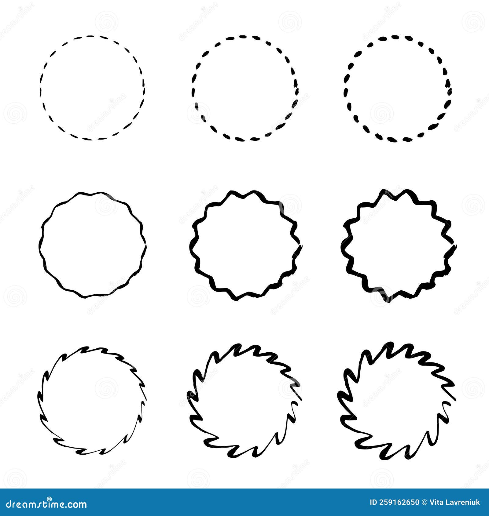 Hand Drawn Circles Sketch Frame Set. Black Vector Doodle Ellipses ...