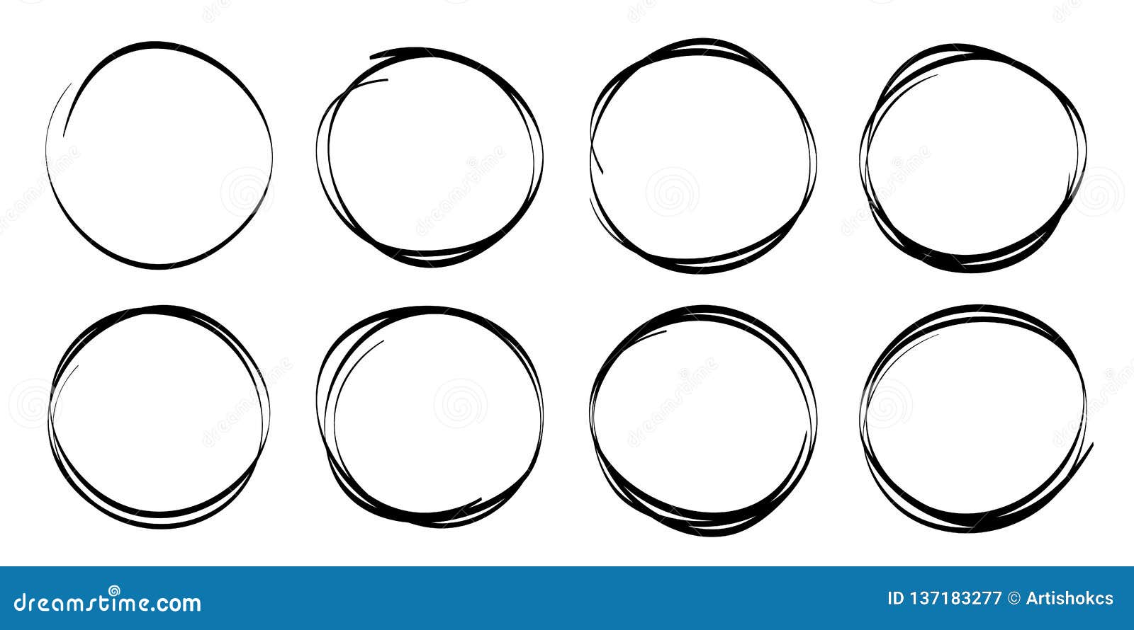 Hand Drawn Circles Sketch Frame Set. Rounds Scribble Line Circles ...