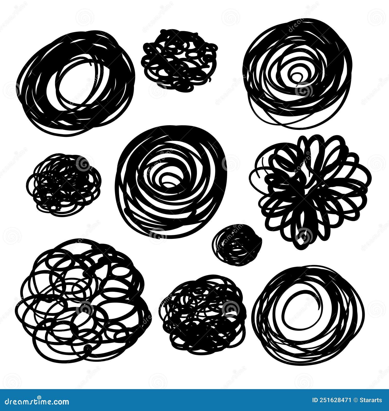 Hand Drawn Circular Scribble Collection Stock Vector - Illustration of ...