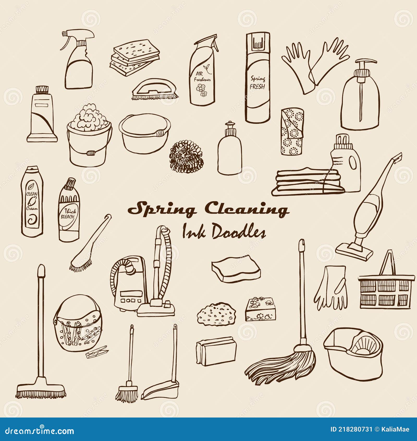 Hand-drawn Cleaning Line Art Illustration Icon Set Vector Design Stock ...