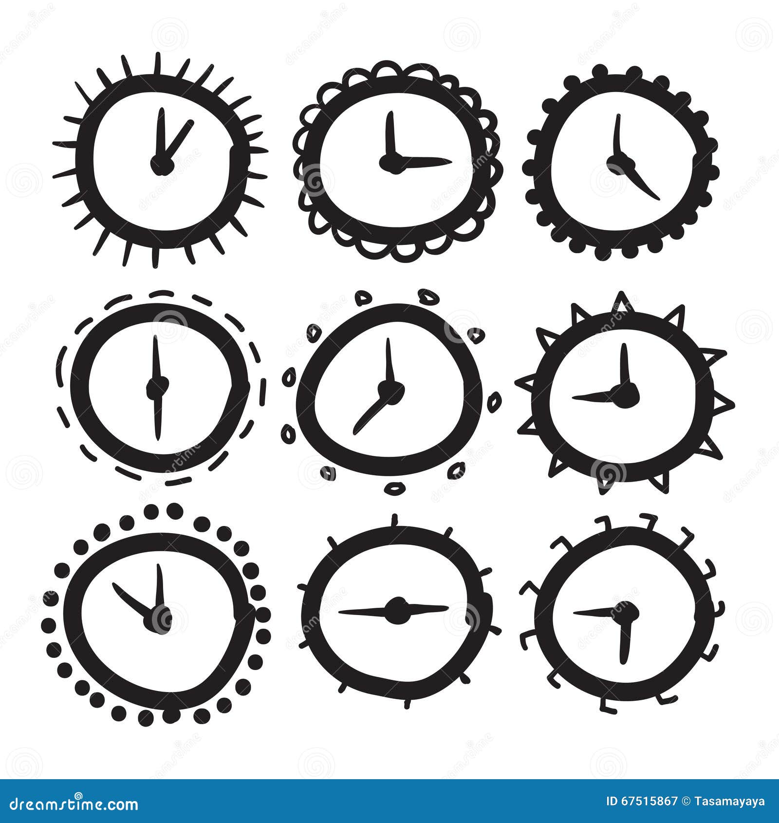 Hand Drawn Clock Vector Icons Set Illustration Stock Vector ...
