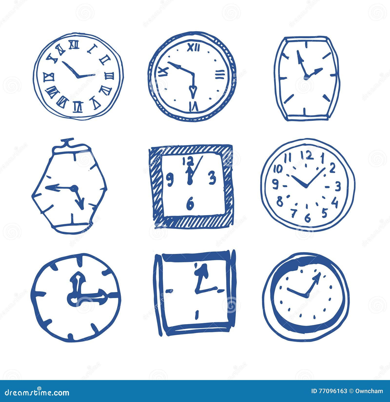 Hand drawn clocks stock vector. Illustration of exact - 77096163