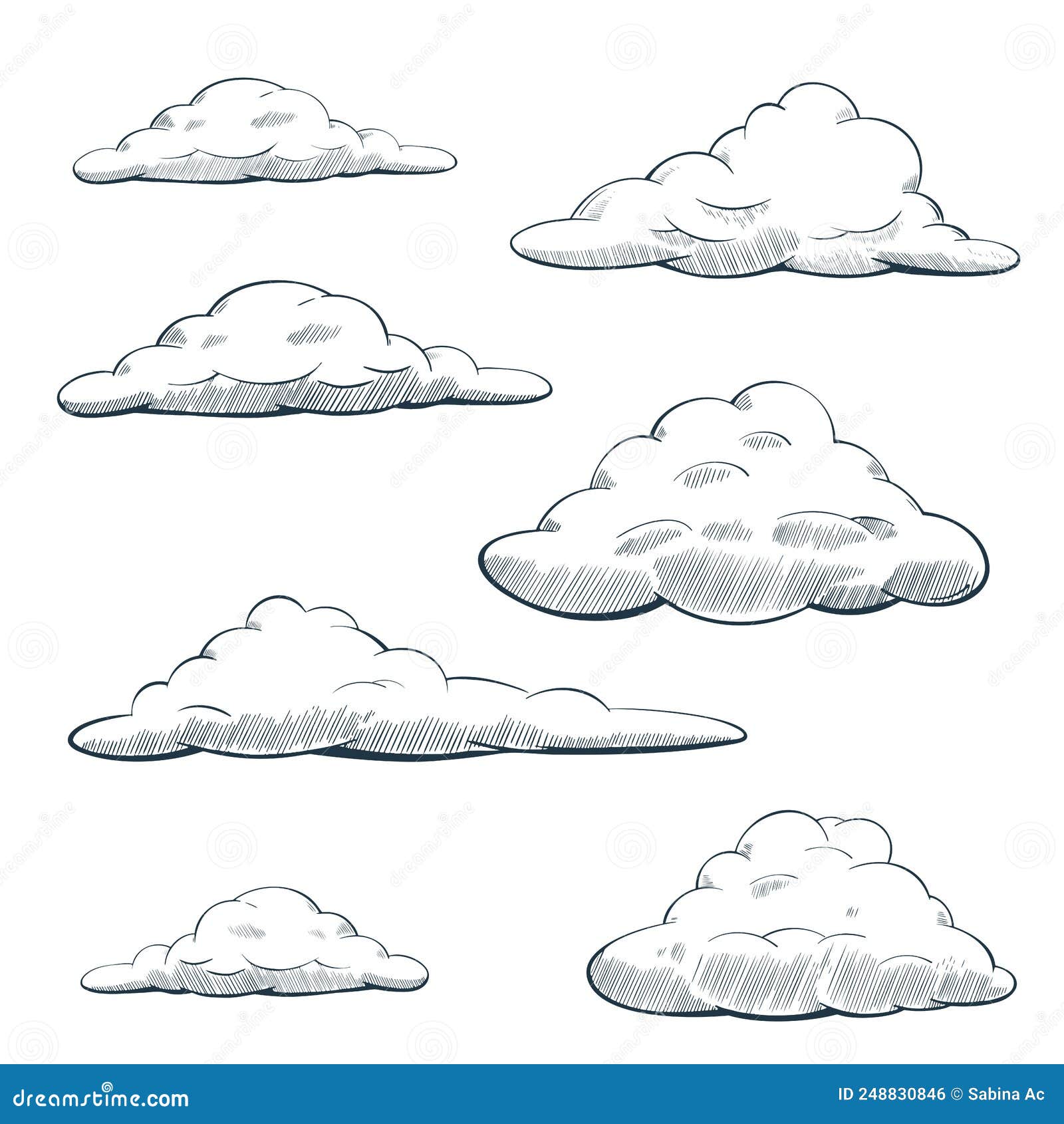 Hand Drawn Cloud Elements in Scetch Style Stock Vector - Illustration ...