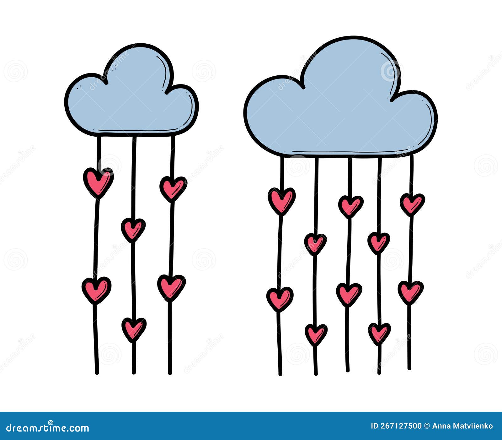 Hand Drawn Cloud Raining with Hearts Doodle Stock Vector - Illustration ...