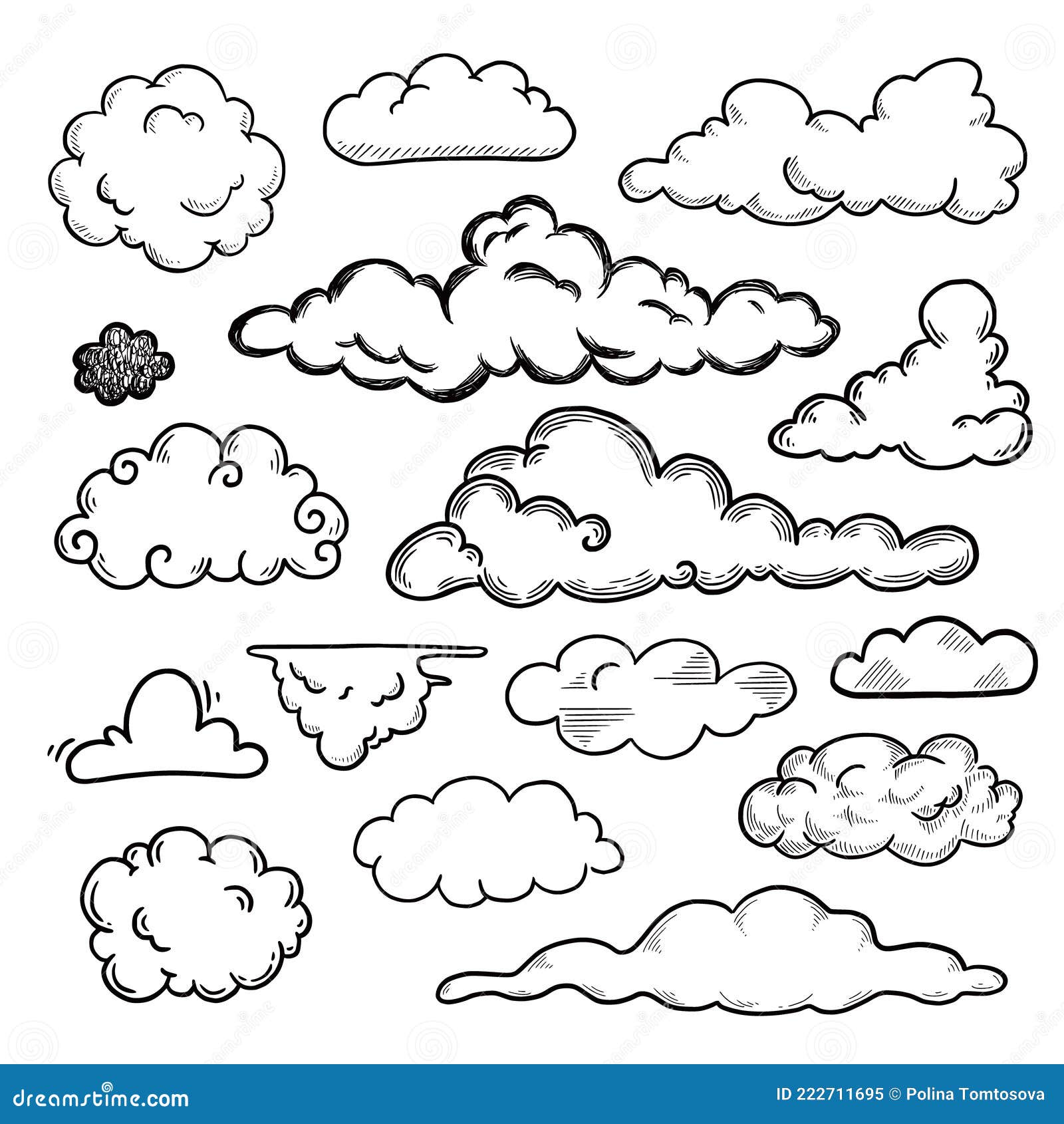 Hand Drawn Cloud Set. Doodle Sketch Stock Vector - Illustration of ...
