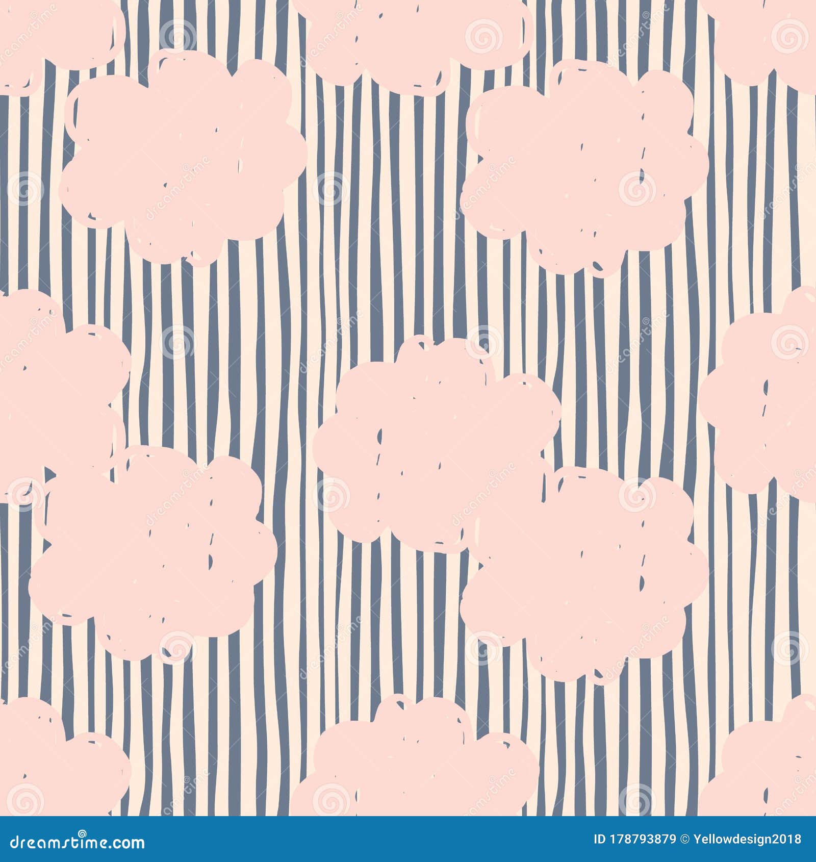 Hand Drawn Cloud Sky Seamless Pattern on Black Stripes Background Stock ...