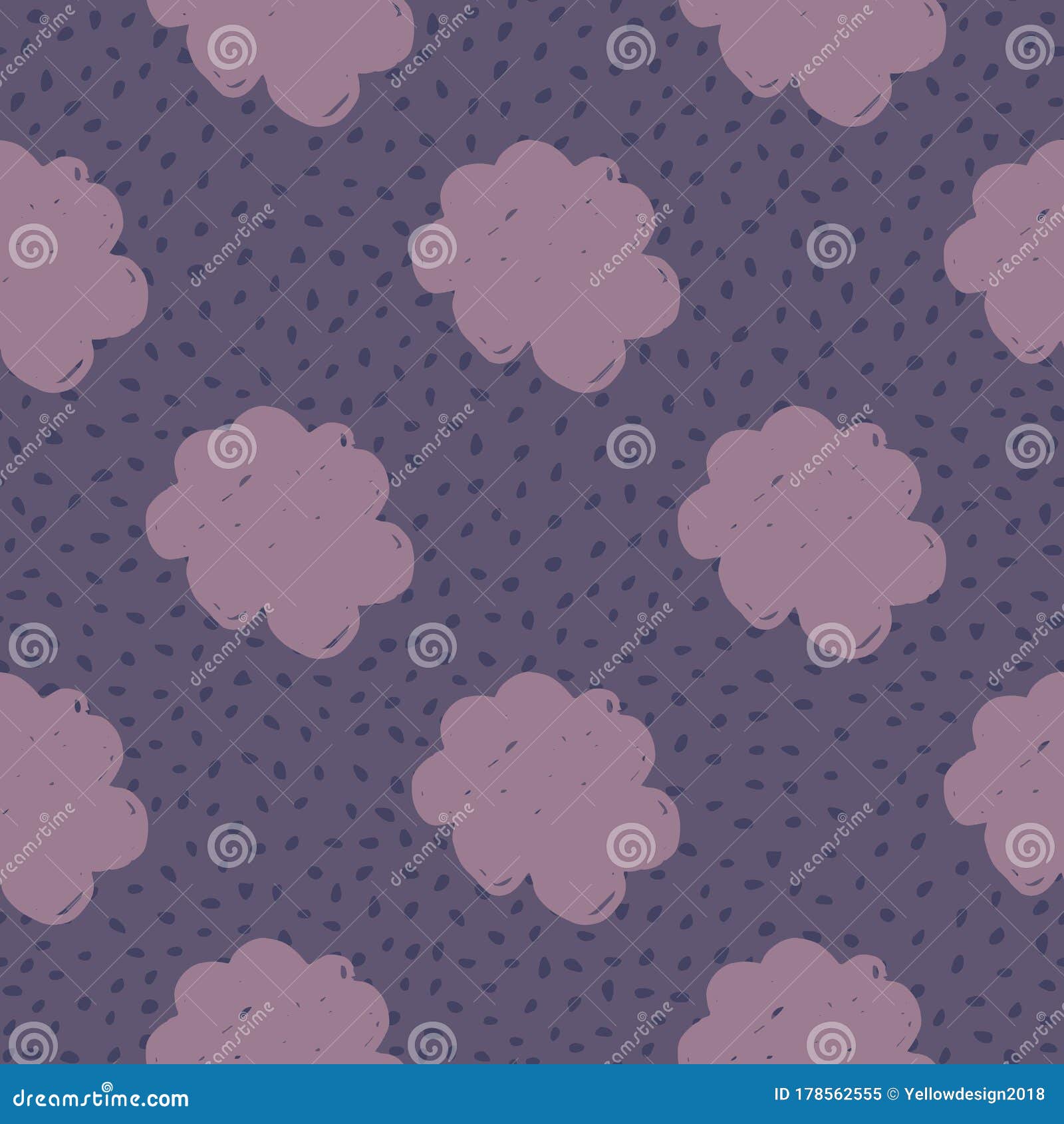 Hand Drawn Cloud Sky Seamless Pattern on Dots Background. Geometric ...