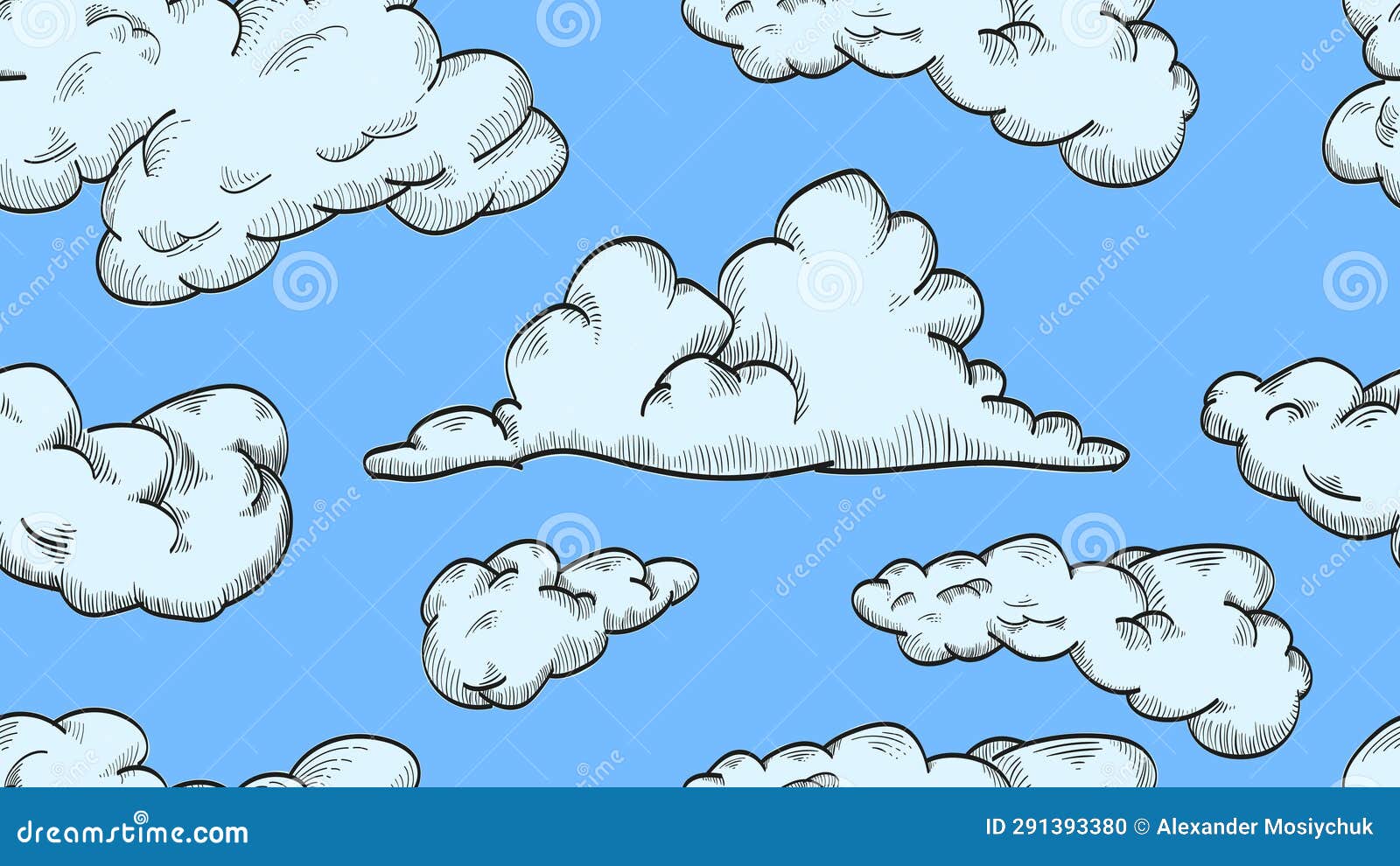 Hand Drawn Clouds Seamless Pattern. Stock Vector - Illustration of ...