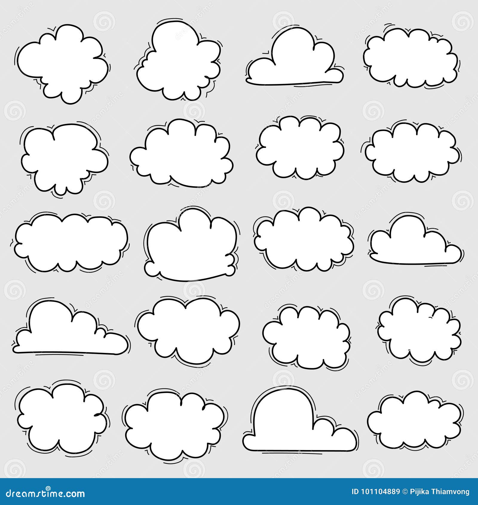 Hand Drawn Clouds Set. stock vector. Illustration of line - 101104889
