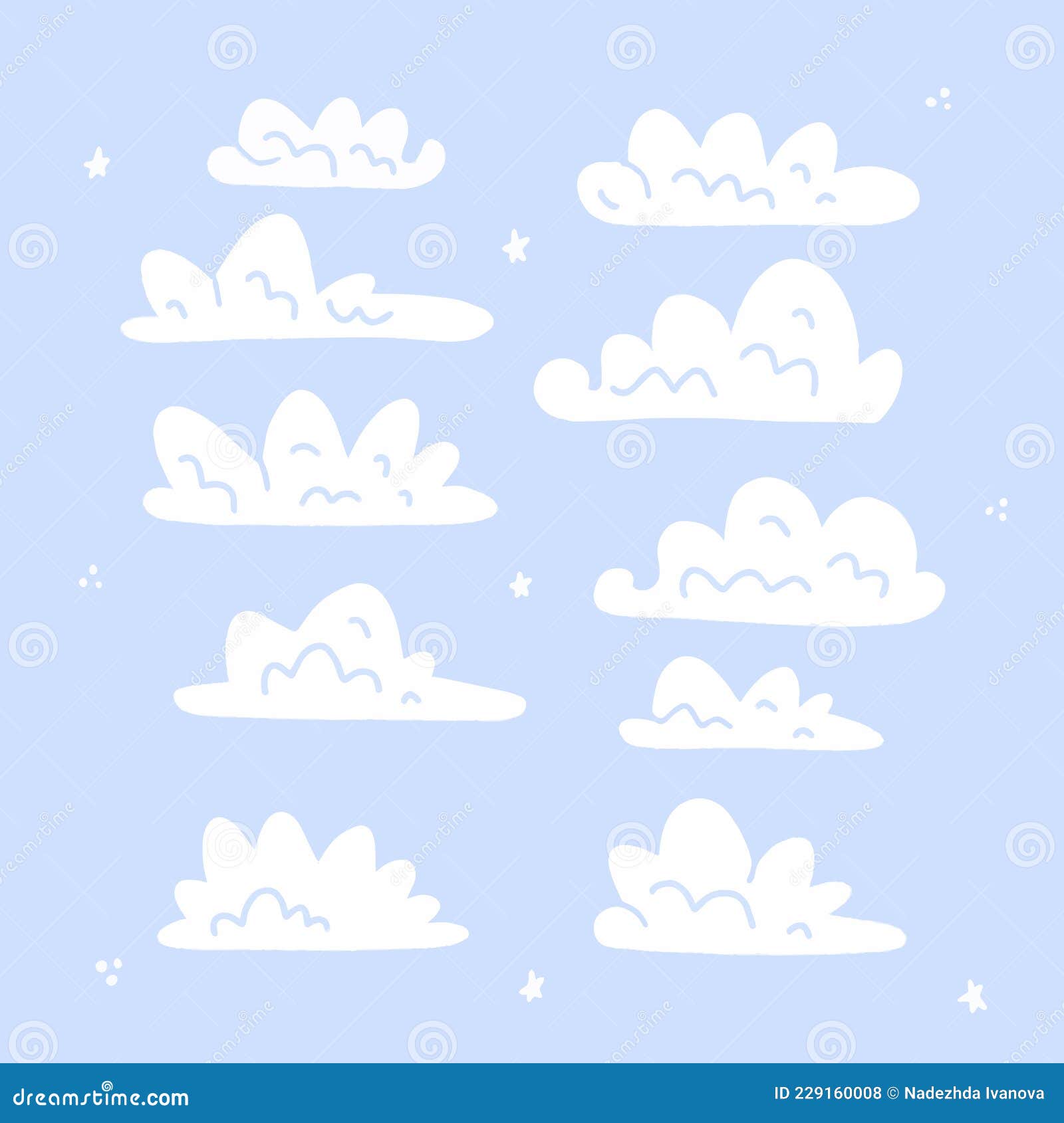 Hand Drawn Clouds Set Vector Illustration. Stock Vector - Illustration ...