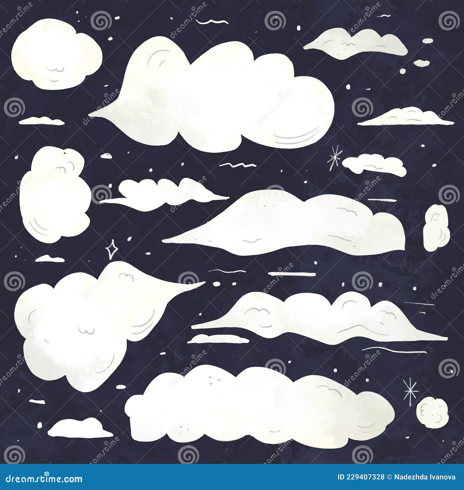 Hand Drawn Clouds Set Vector Illustration. Stock Vector - Illustration ...