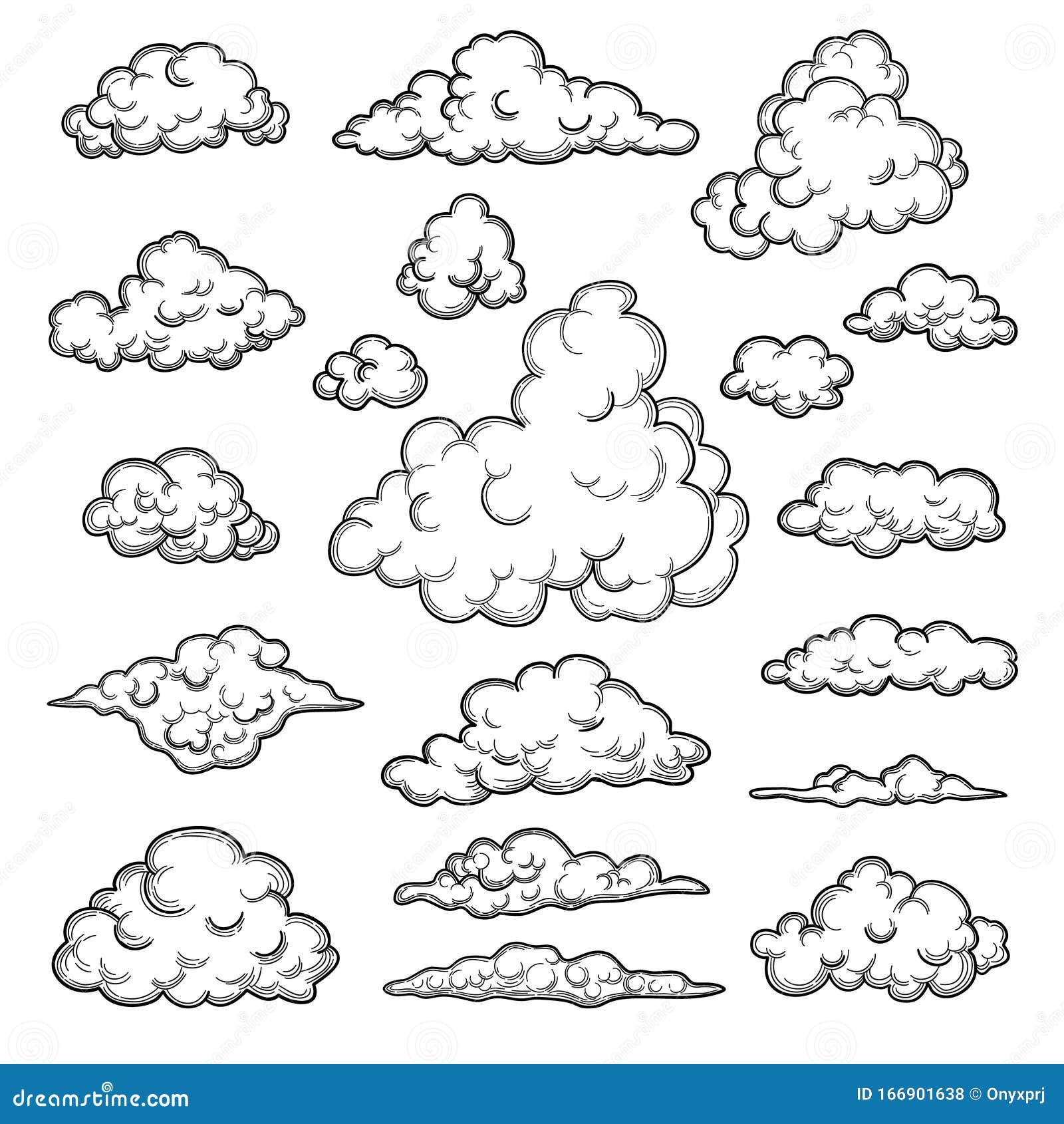 Hand Drawn Clouds. Weather Graphic Symbols Decorative Sky Vector Nature Objects Vector Cloud ...