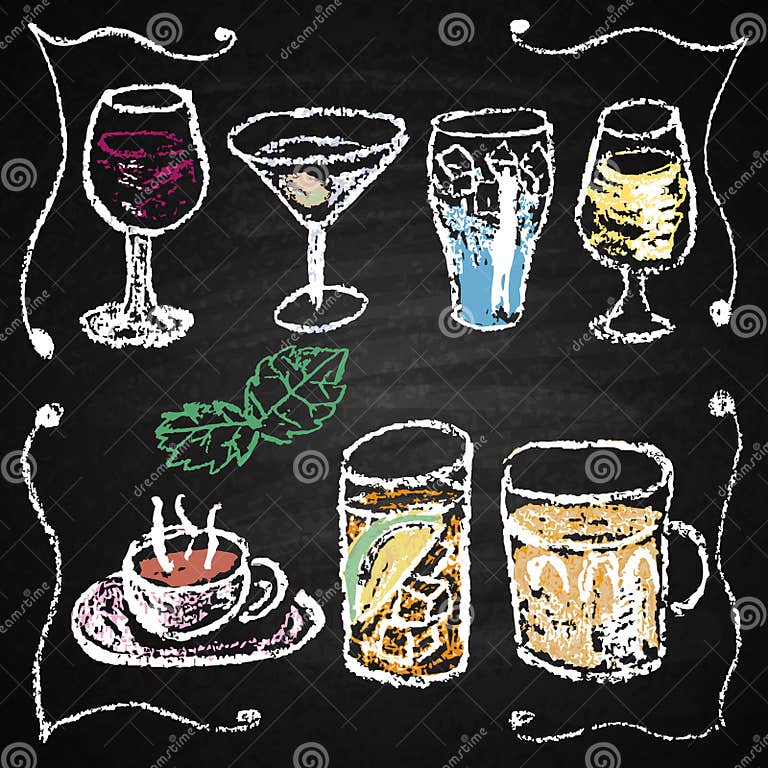 Hand Drawn Cocktail Menu Elements. Stock Vector - Illustration of ...