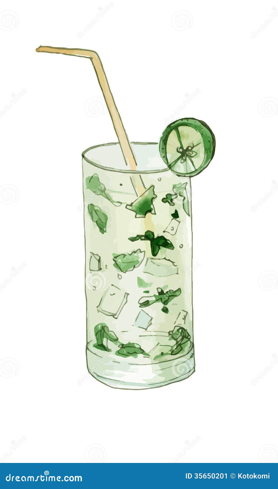 Hand drawn cocktail Mojito stock illustration. Illustration of drinking ...