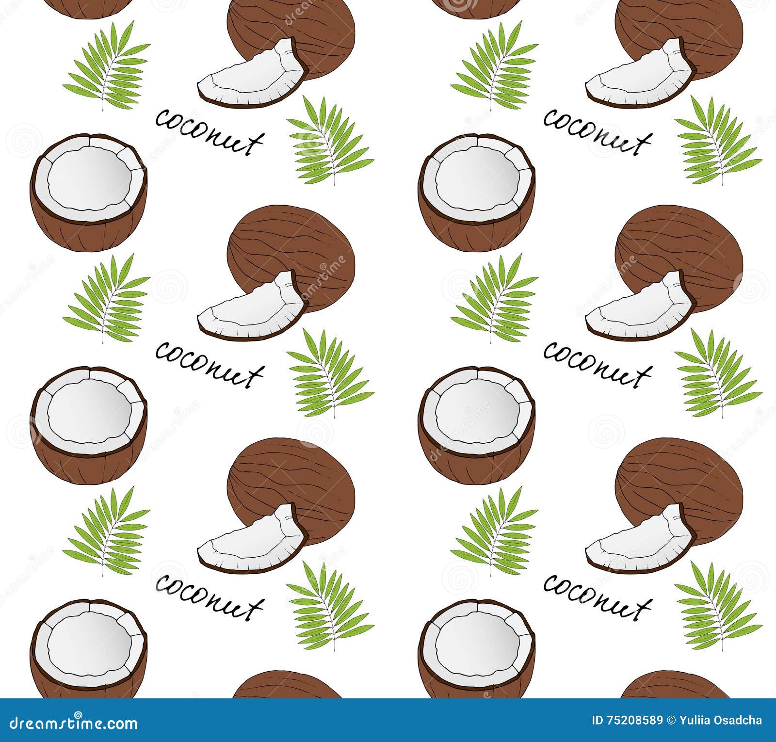 Hand Drawn Coconut Seamless Pattern. Stock Vector - Illustration of ...