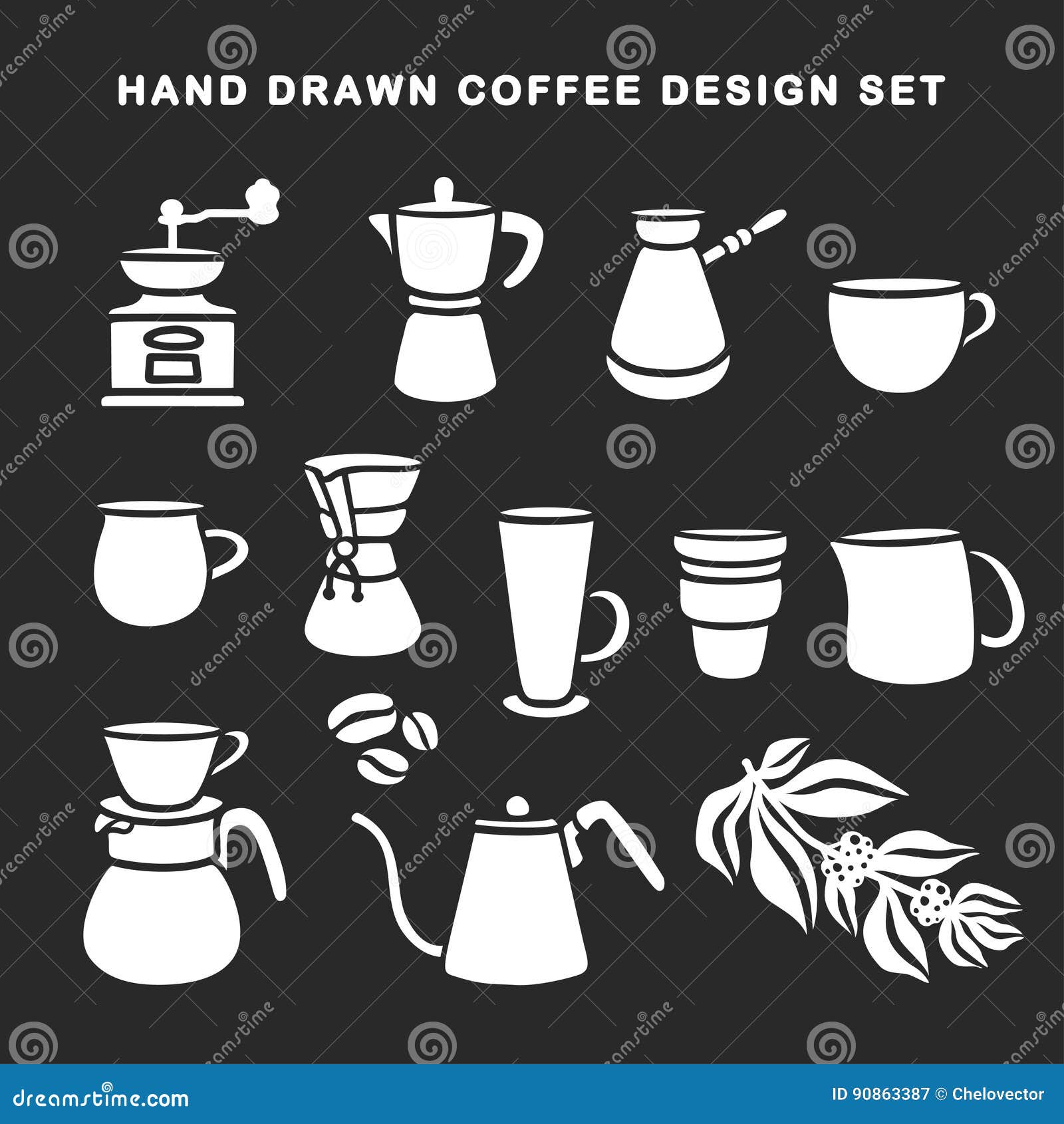 Hand Drawn Coffee Design Set. Vector Vintage Illustration. Stock Vector ...
