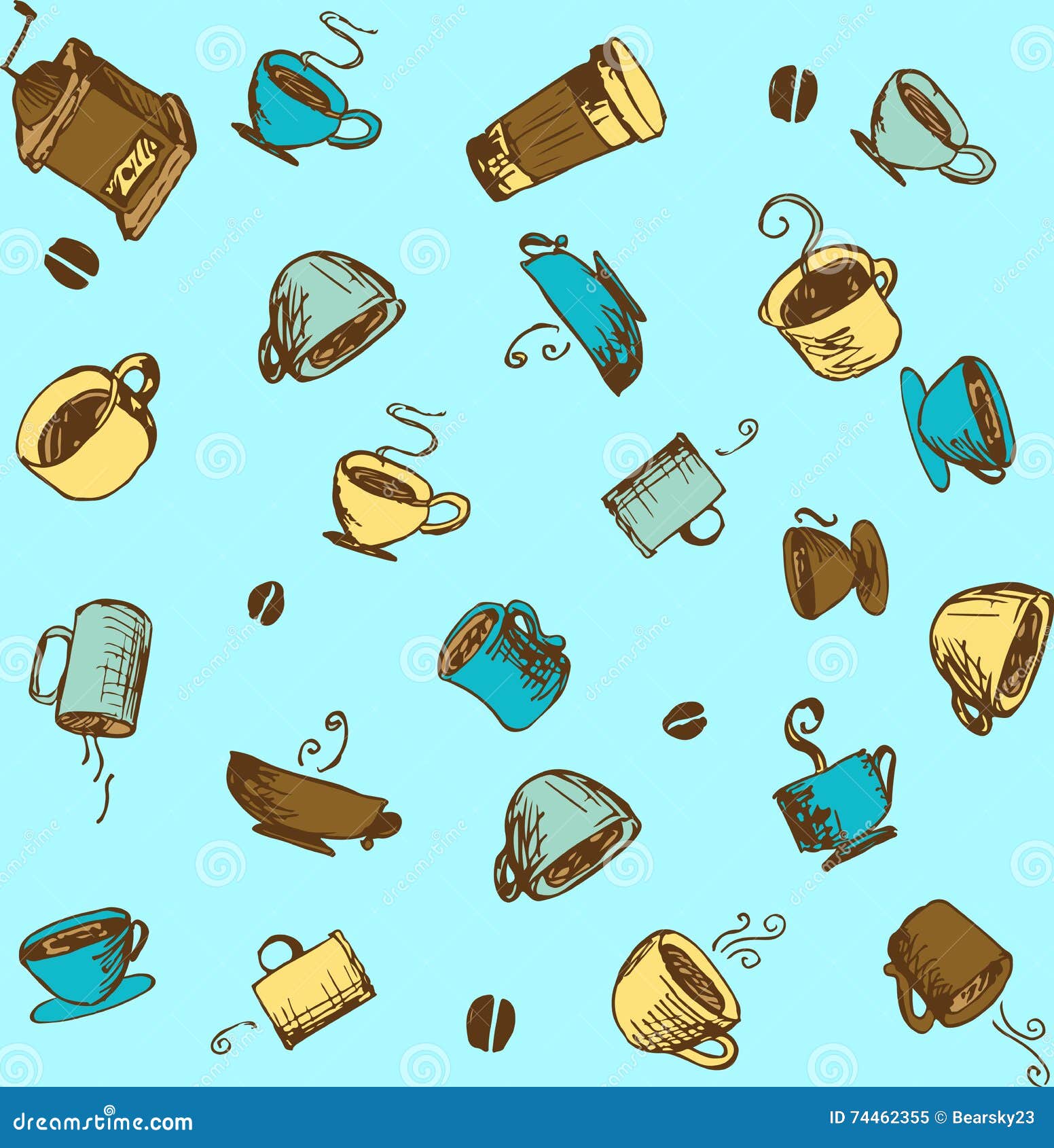 Hand-drawn Coffee Icons Pattern Stock Vector - Illustration of ceramics ...