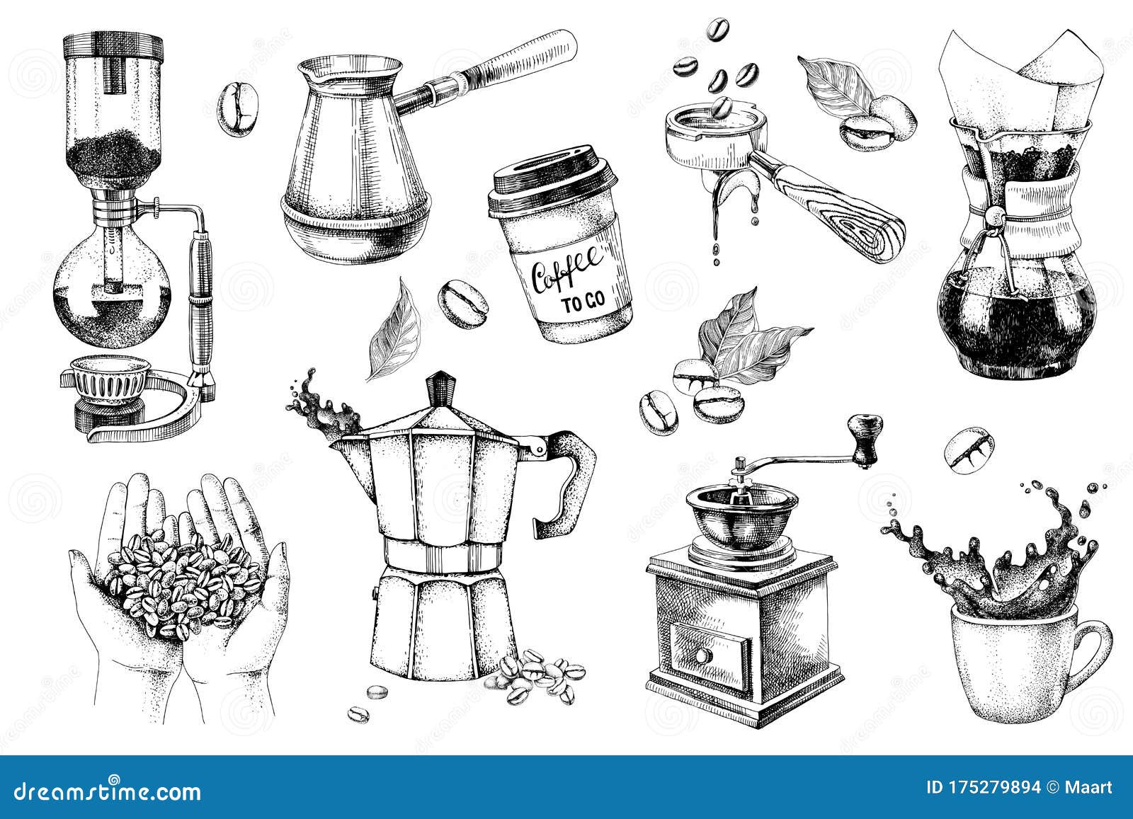Coffee Making Process Illustration. Hand Drawn Coffee Object In Circle ... Coffee Making Process Illustration. Hand Drawn Coffee Object In Circle ...