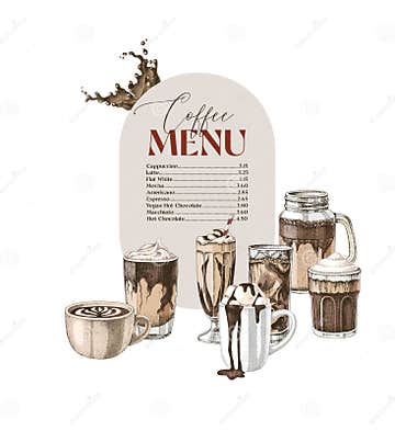 Hand Drawn Coffee Menu on a Board Stock Vector - Illustration of ...
