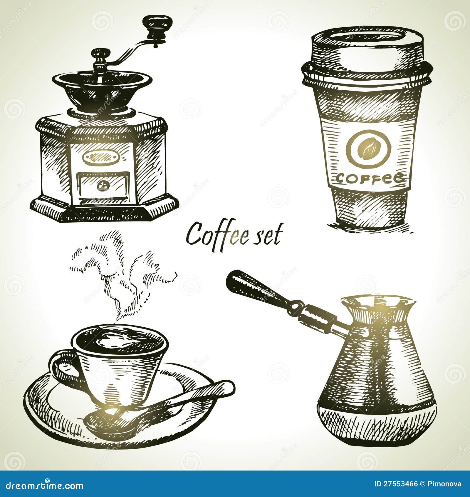 Hand drawn coffee set stock vector. Illustration of collection - 27553466