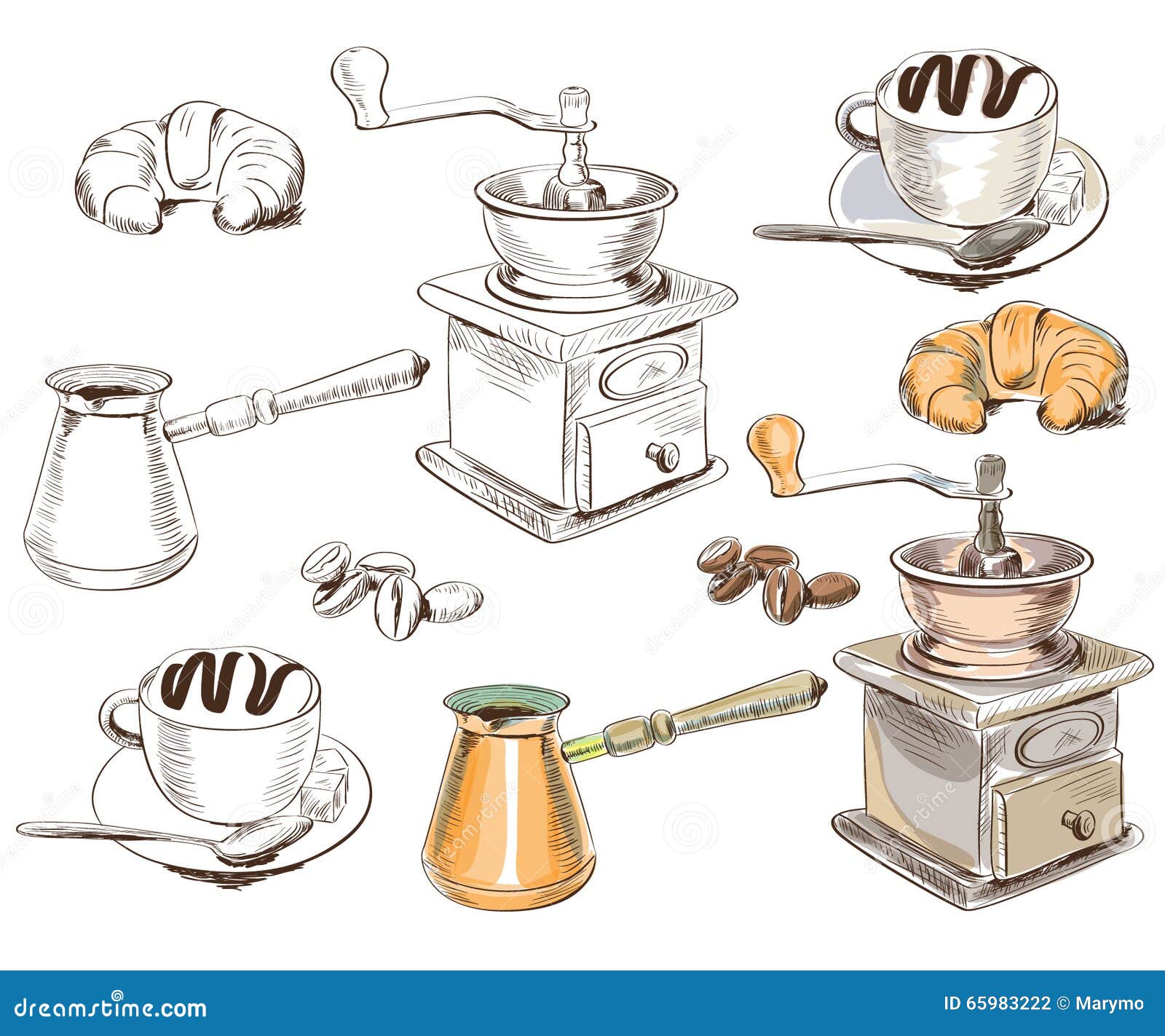 Hand Drawn Coffee Set Collection. Stock Vector - Illustration of cafe ...