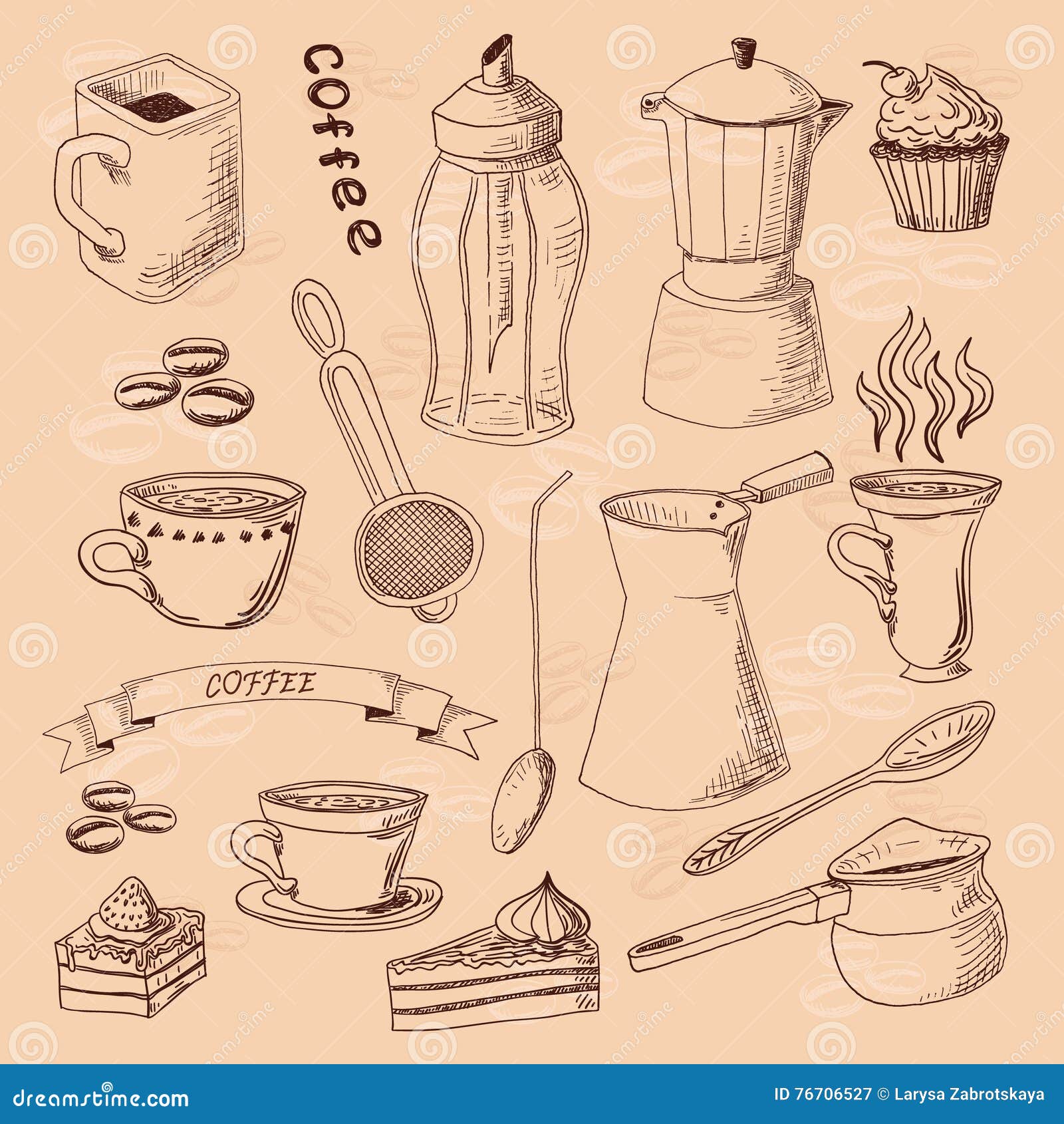 Hand drawn coffee set stock vector. Illustration of cinnamon - 76706527