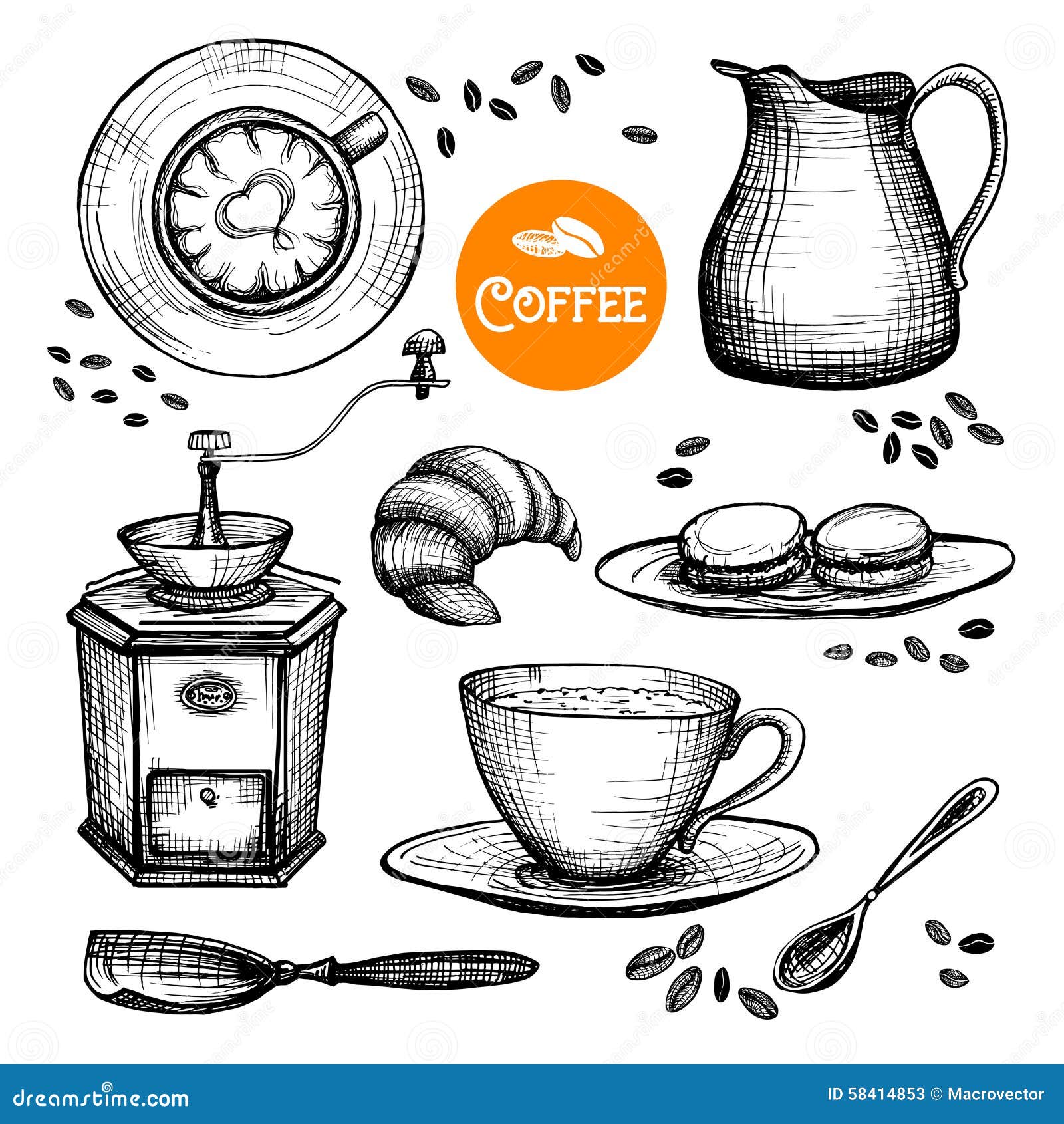 Hand Drawn Coffee Set stock vector. Illustration of menu - 58414853