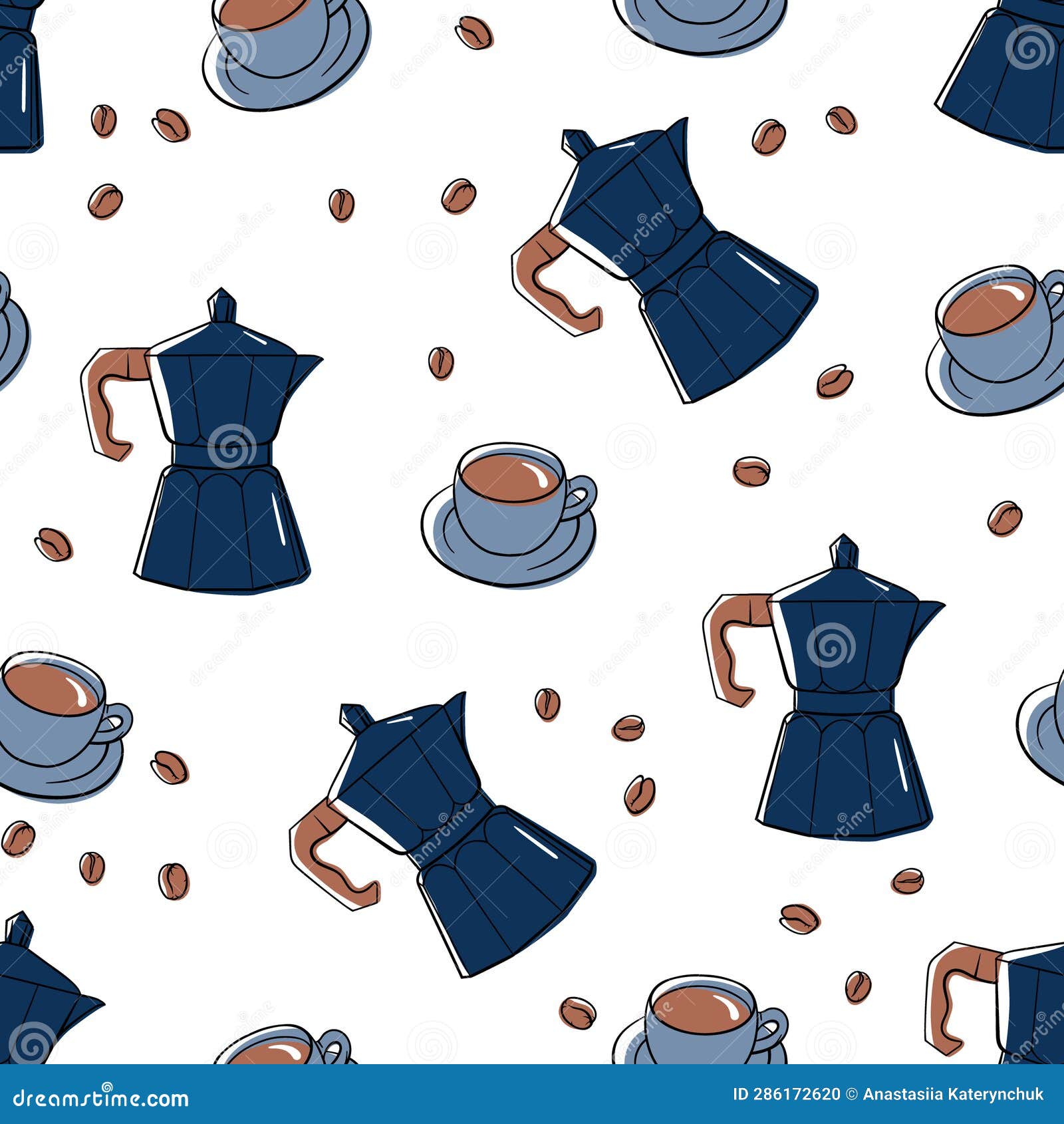 Hand Drawn Coffee Set Offee Makers And Cups Vector Seamless Pattern | CartoonDealer.com #286172620