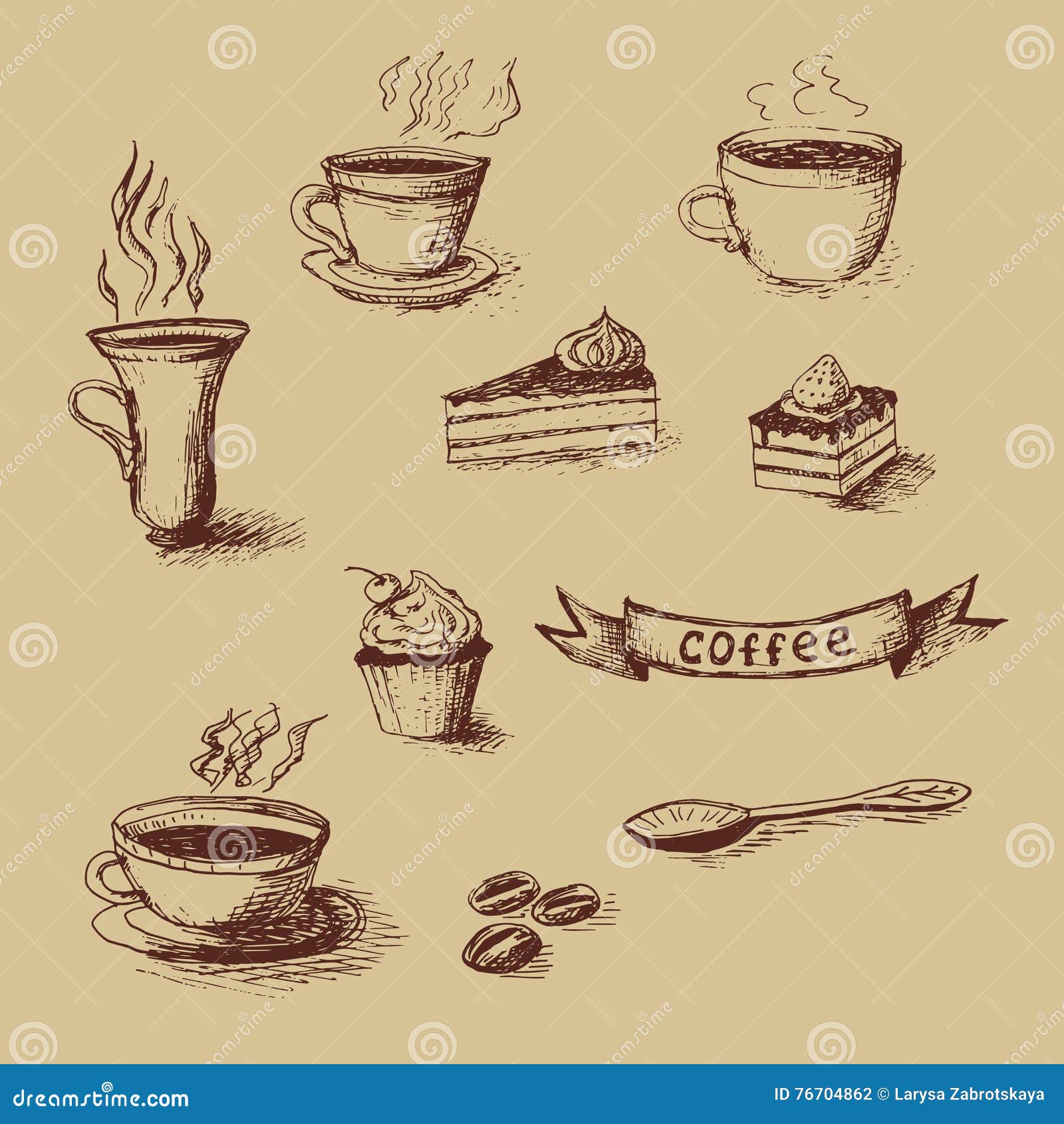 Hand drawn coffee set stock vector. Illustration of draw - 76704862